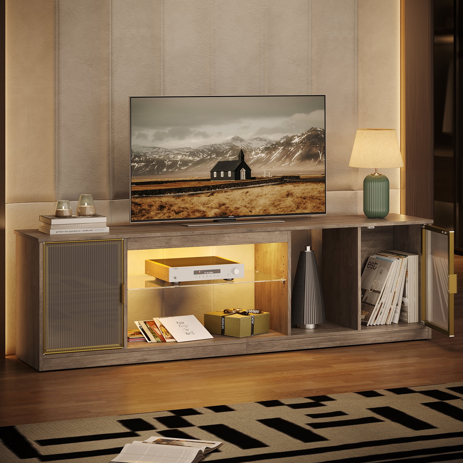 Bestier LED TV Stand for TVs up to 75", Modern Entertainment Center ...