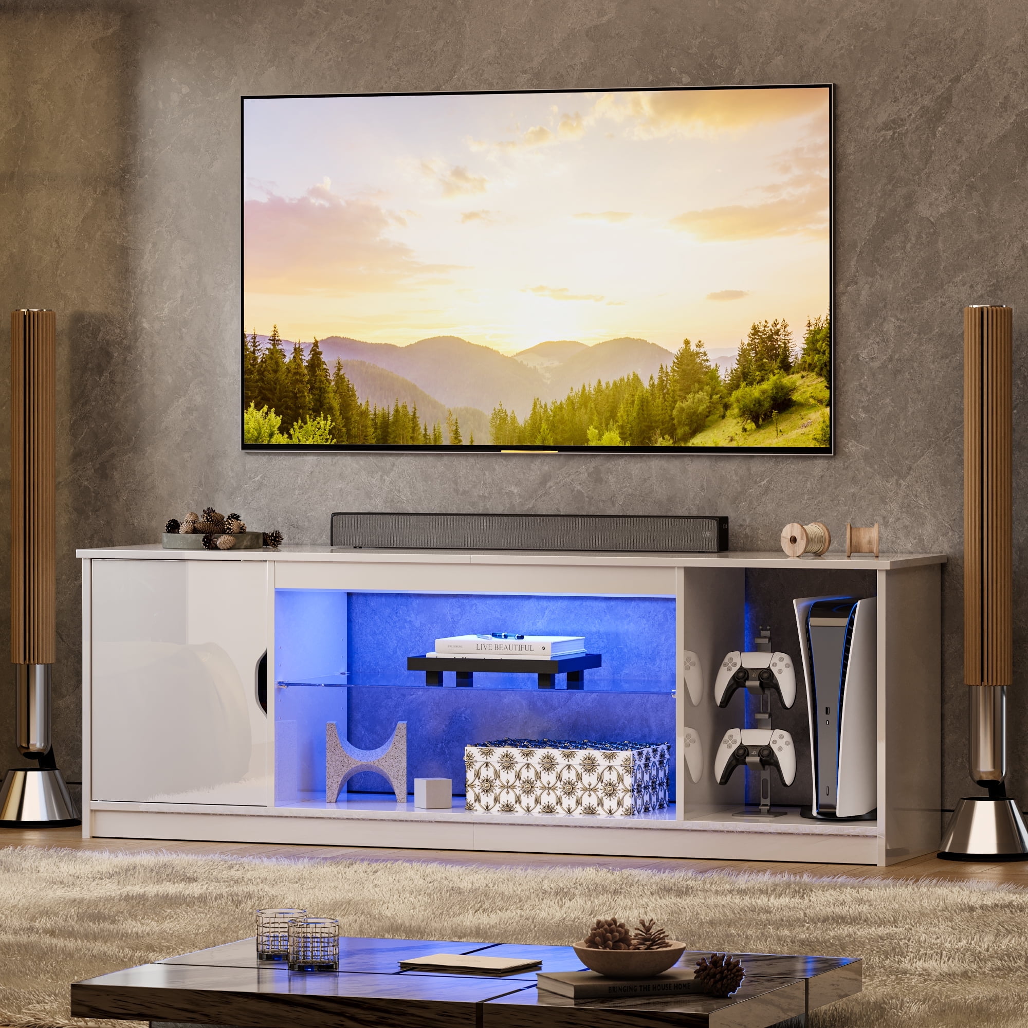 Bestier Led Entertainment Center for PS5, High Gloss Gaming TV Stand ...