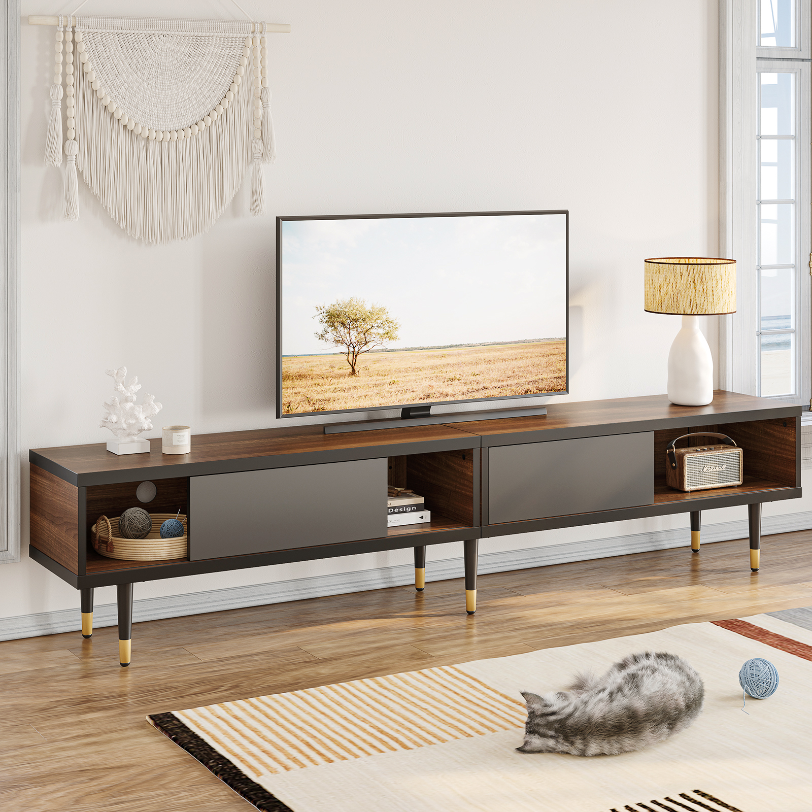 Manor Park Mid Century Modern TV Stand for TVs up to 50", Dark Walnut ...