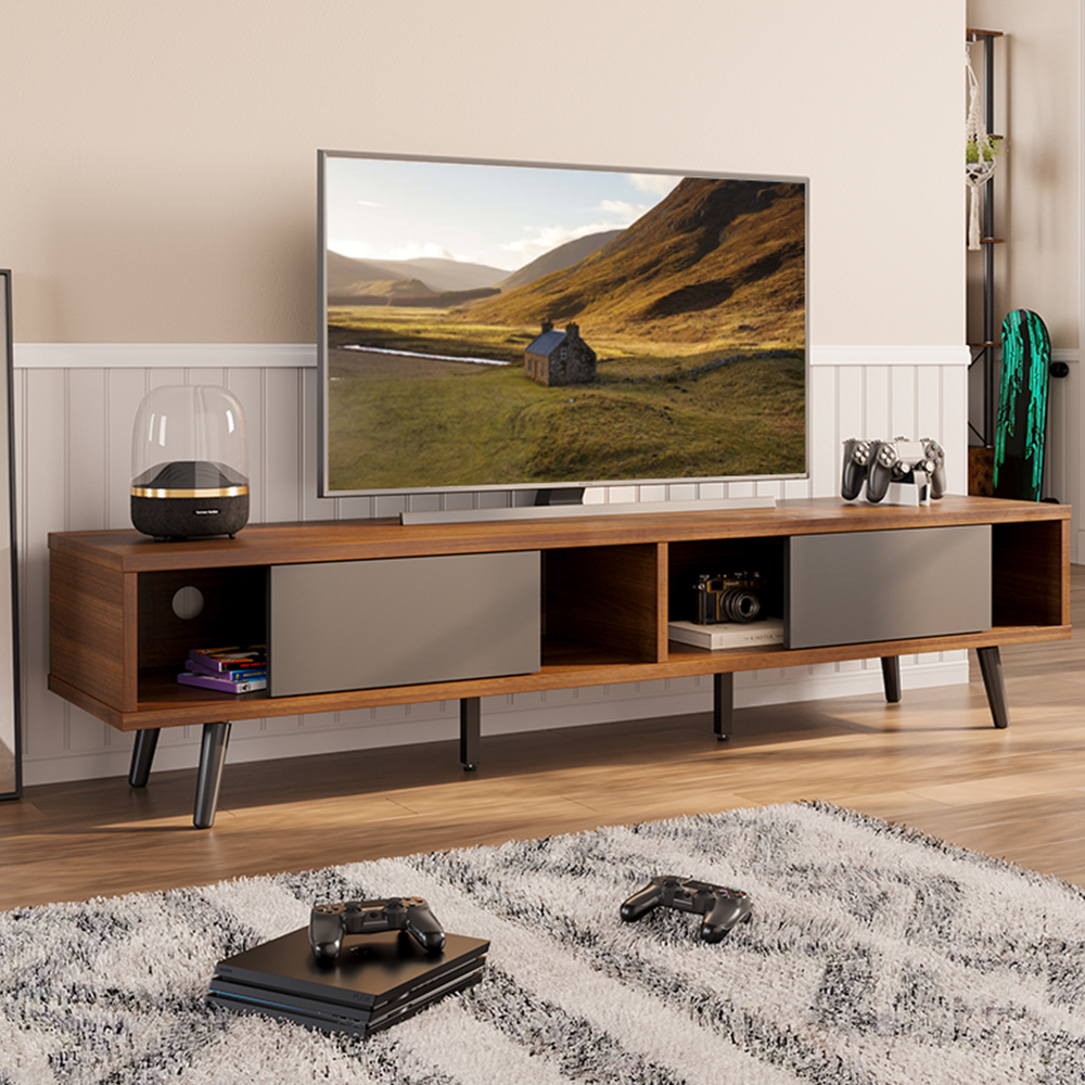 WAMPAT Mid Century TV Stand for TVs up to 65" Wood Entertainment Center ...