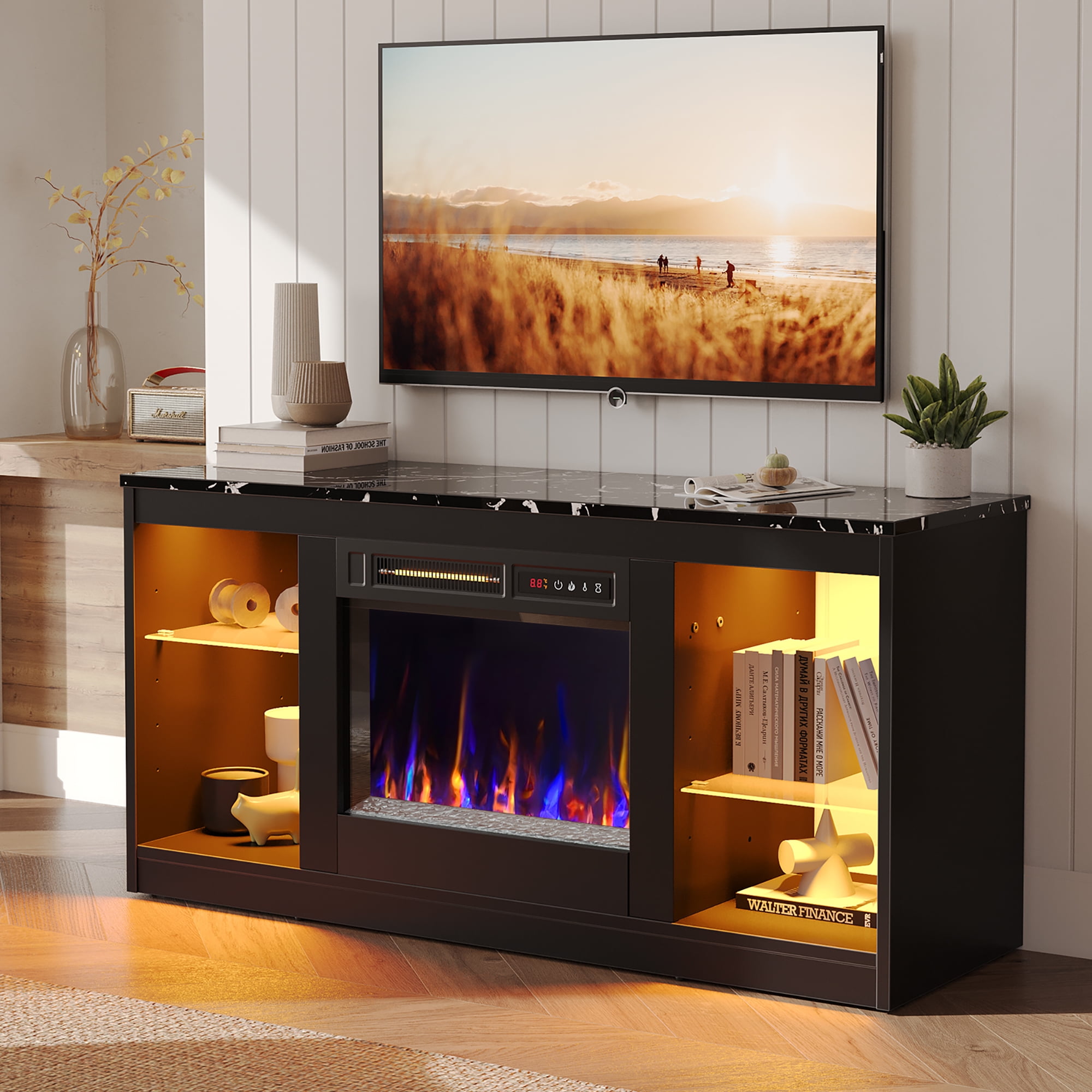Bestier Modern Electric Fireplace TV Stand for TVs up to 55", with LED ...