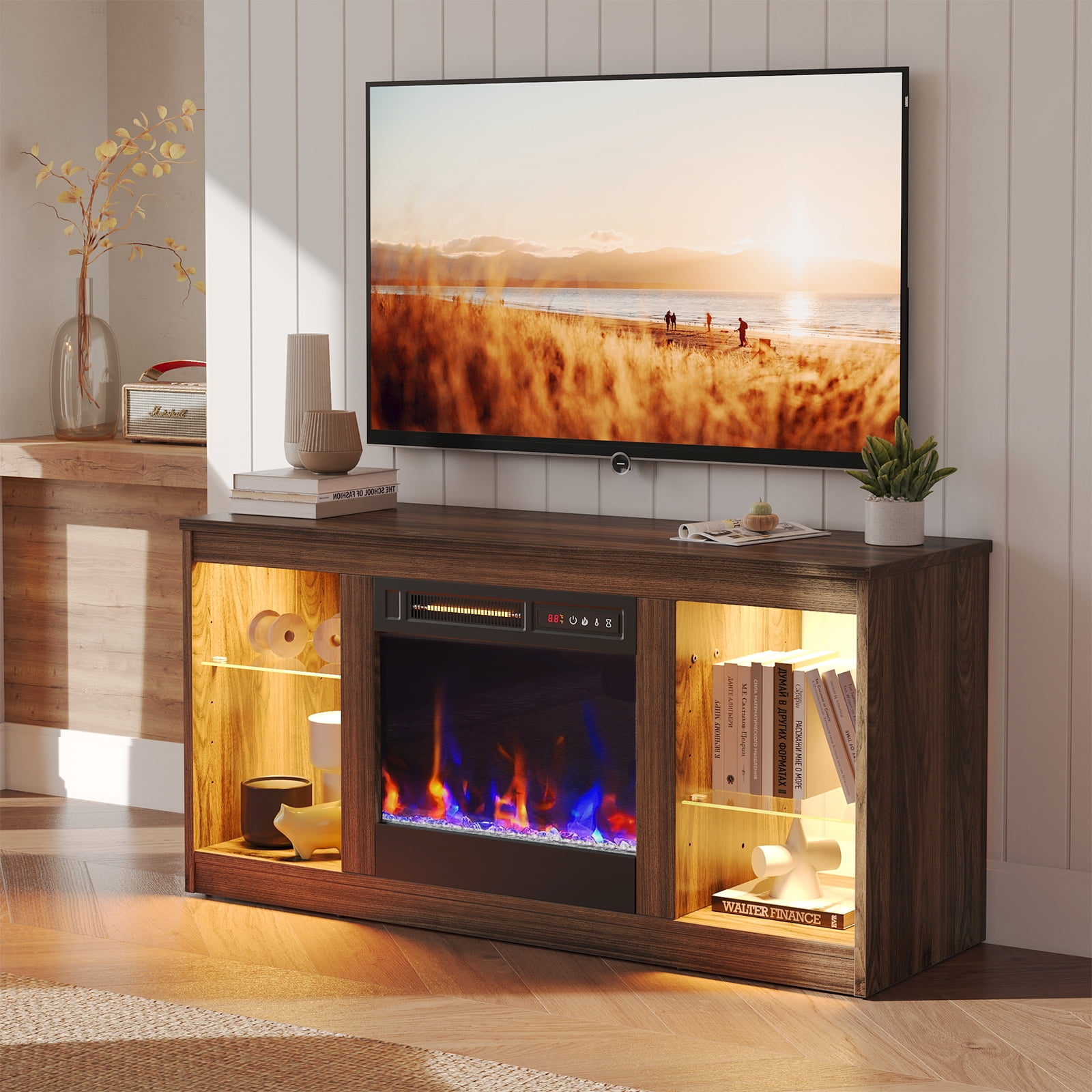 Bestier Modern Electric Fireplace TV Stand for TVs up to 55", with LED ...