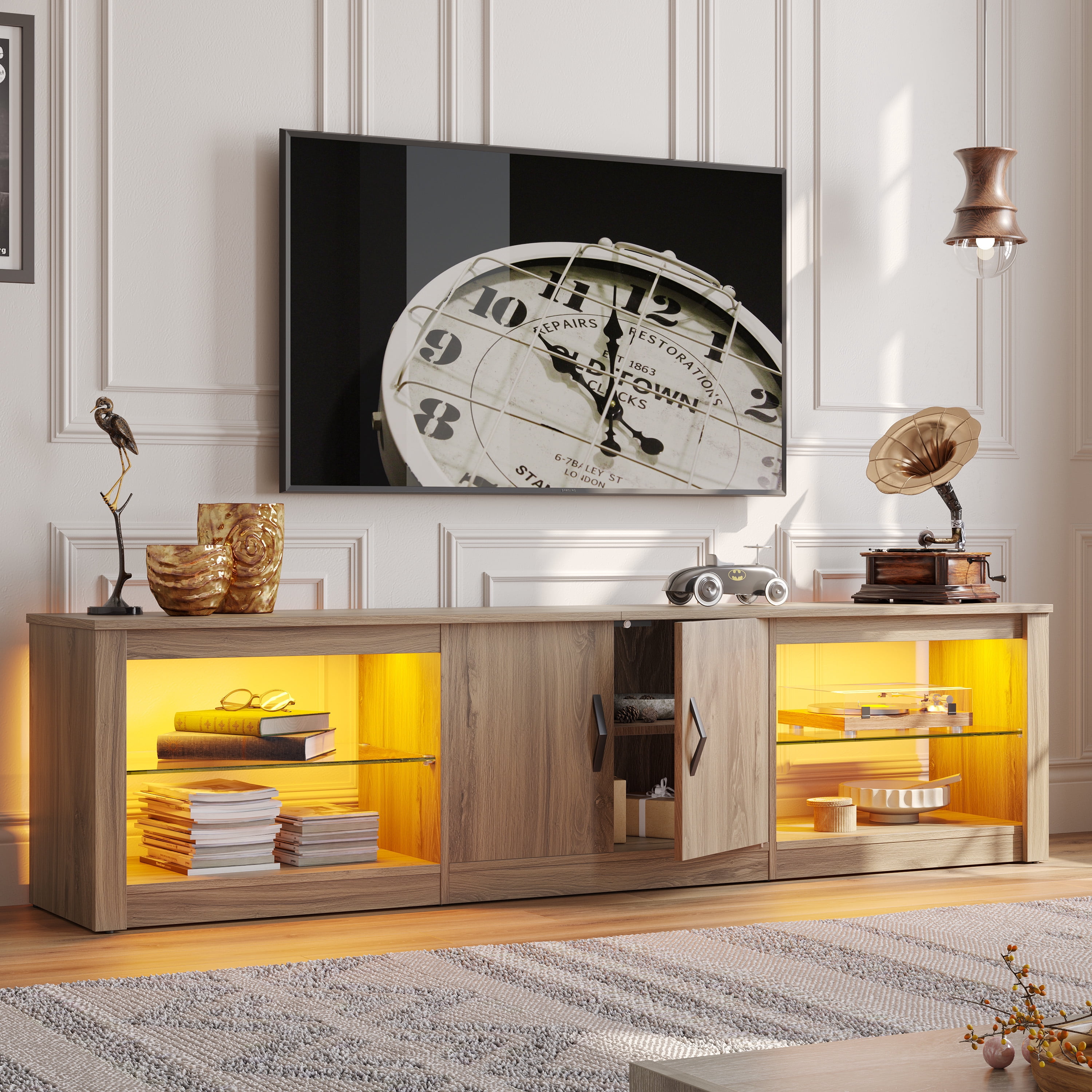 Bestier Modern LED TV Stand for TVs up to 80", Entertainment Center for ...