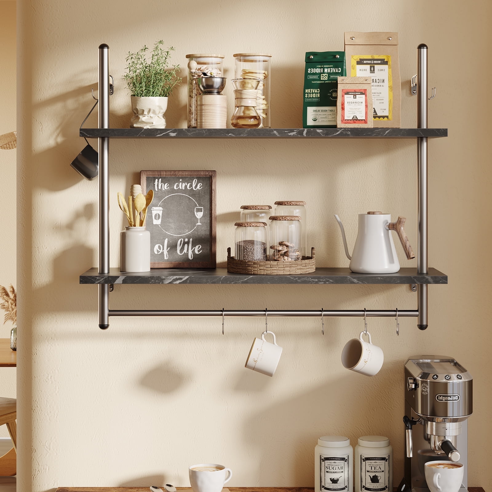 Bestier Pipe Shelf Industrial Floating Shelving 31" Kitchen Wall ...