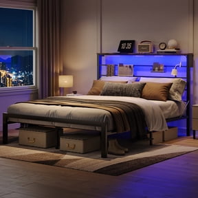Bestier Queen Size Metal Bed Frame, LED Headboard, USB Ports ...