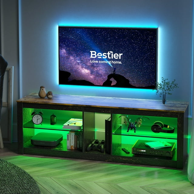 Bestier RGB TV Stand for TVs up to 60" with LED Lights Entertainment ...