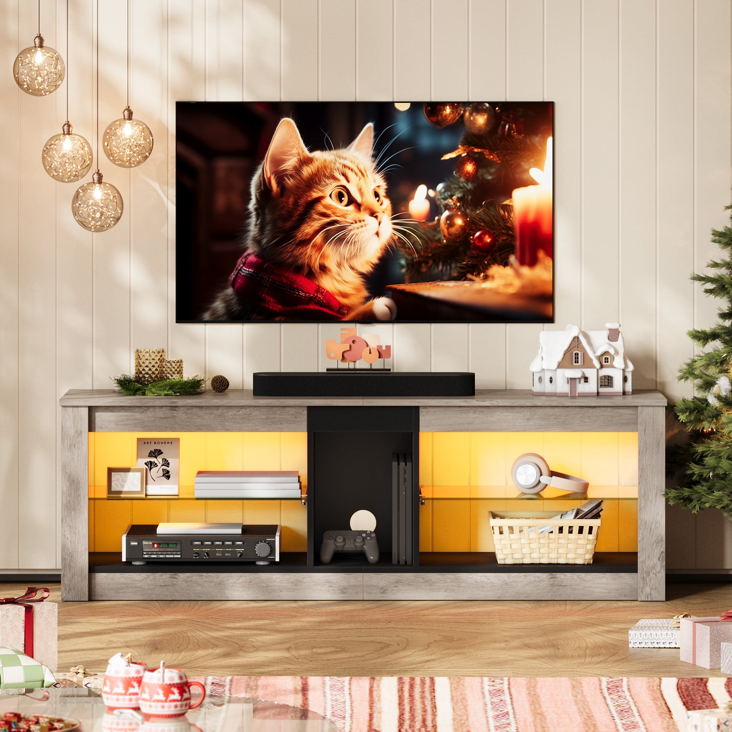 Bestier RGB TV Stand for TVs up to 60" with LED Lights Entertainment ...