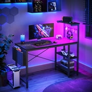 Bestier 52 inch Corner Gamer Desk with LED Lights & Shelves, Pink ...