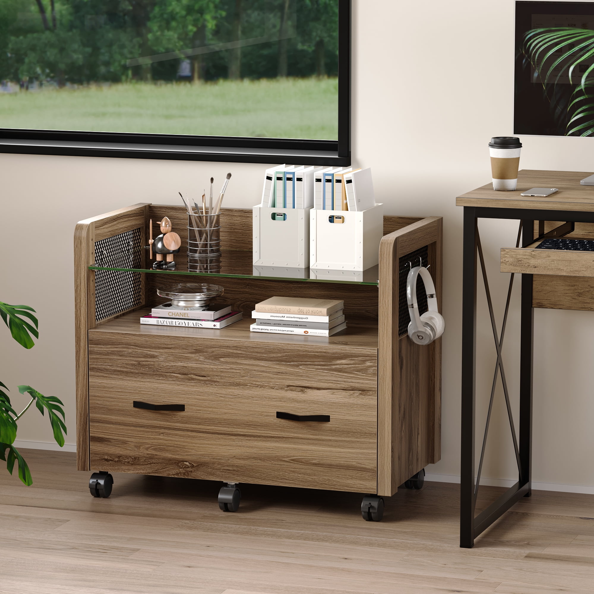 Bestier Rolling File Cabinet Large Filing Cabinet with Letter Organizer ...