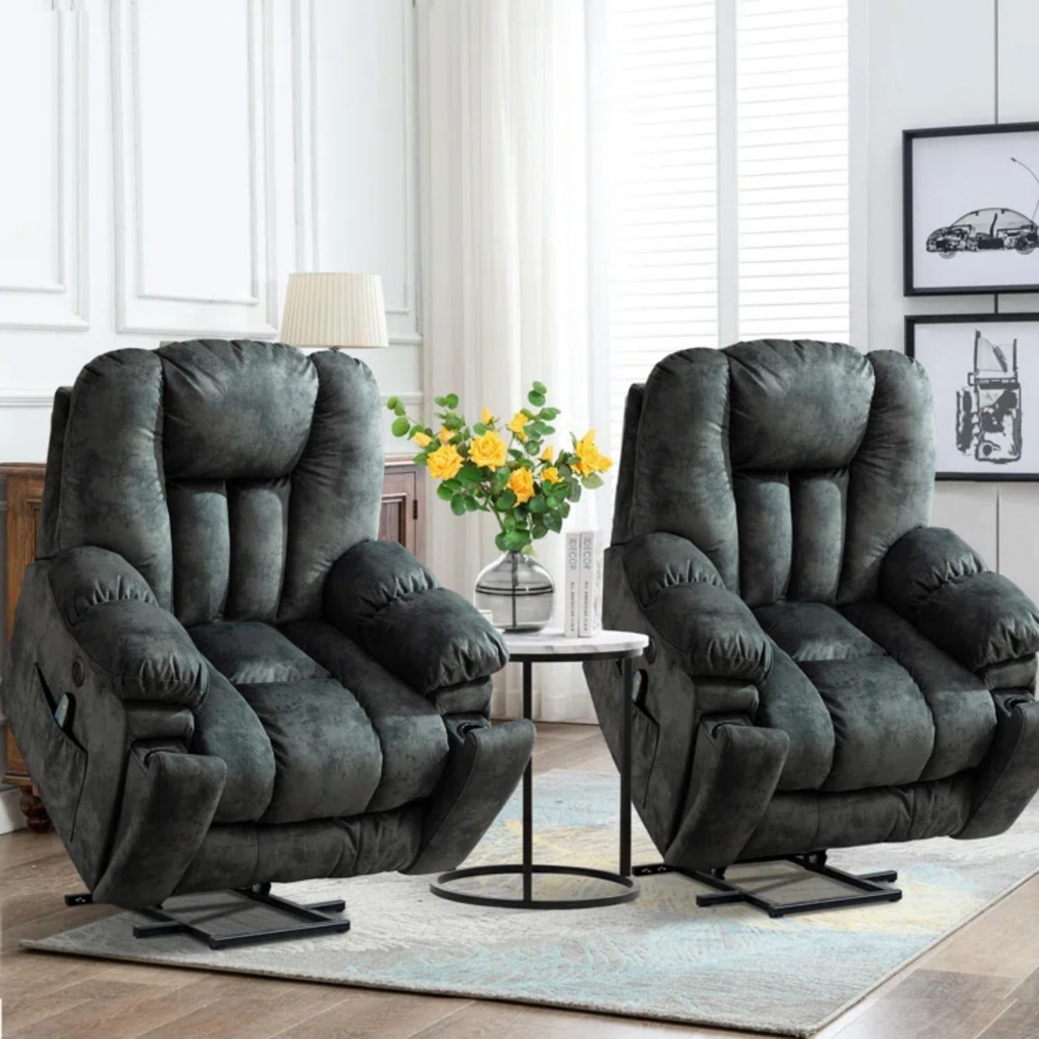 Bestier Set of 2 Power Lift Recliner Chair with Massage, Heat and USB ...