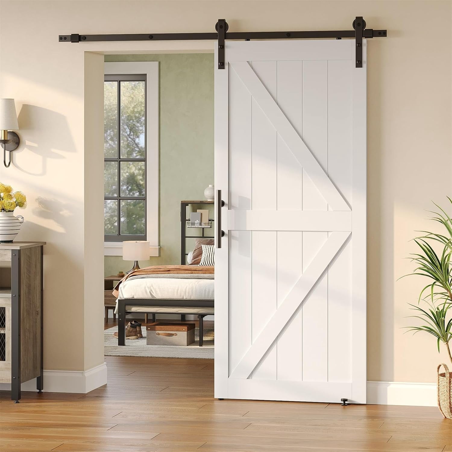 Bestier Sliding Barn Door with 6.6FT Barn Door Hardware Kit & Handle ...