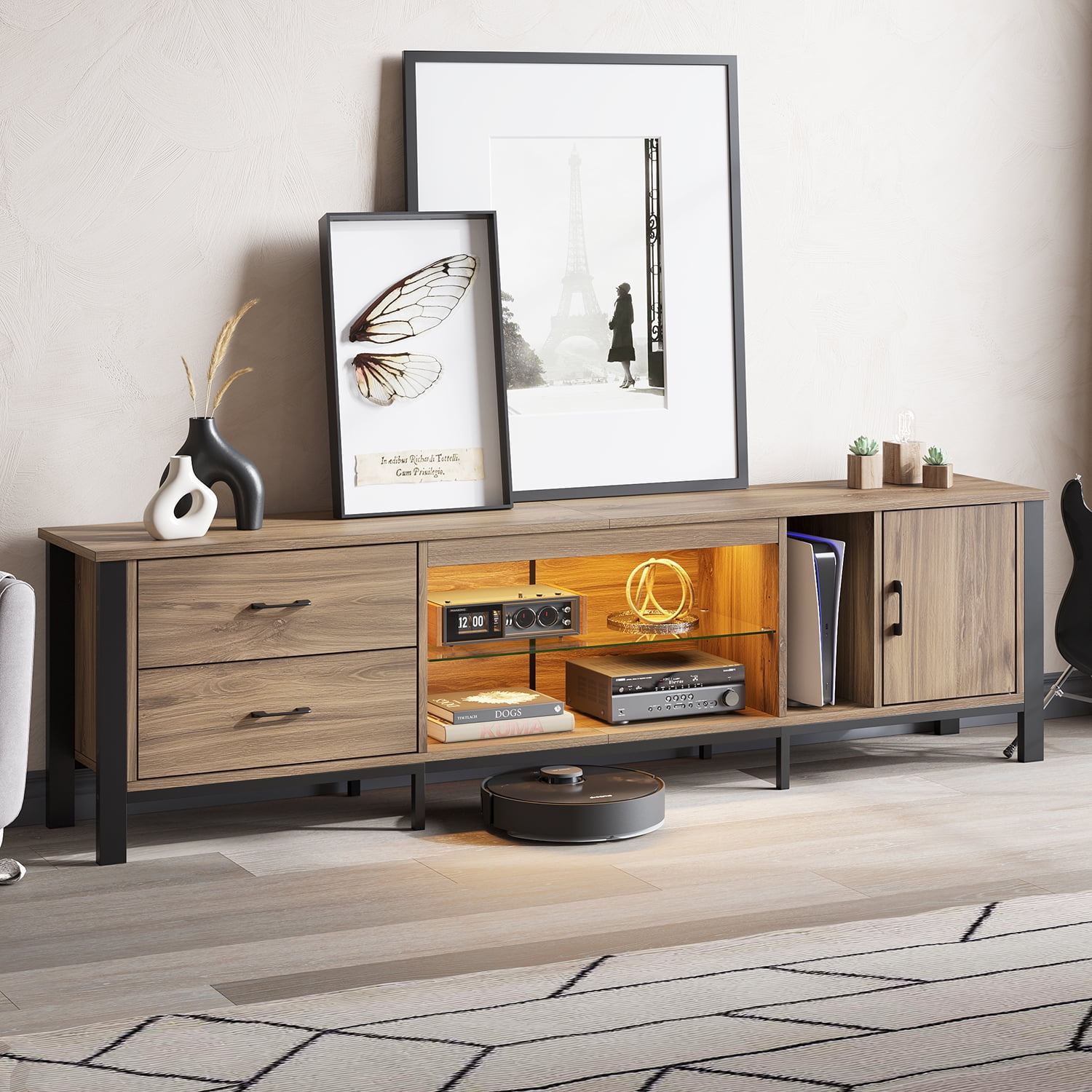 Bestier TV Stand for 75/80/85 inch TV, TV Cabinet with LED Light ...