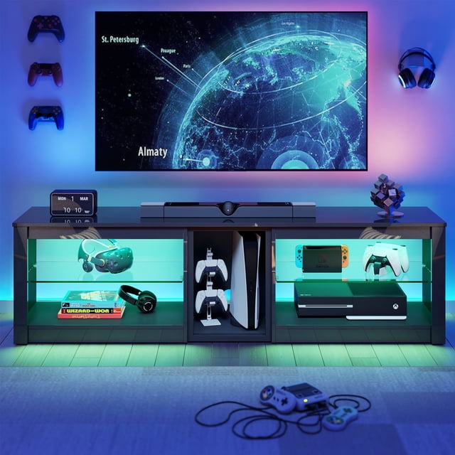 Bestier High Gloss TV Stand for 70 inch TV, Gaming Entertainment Center ...