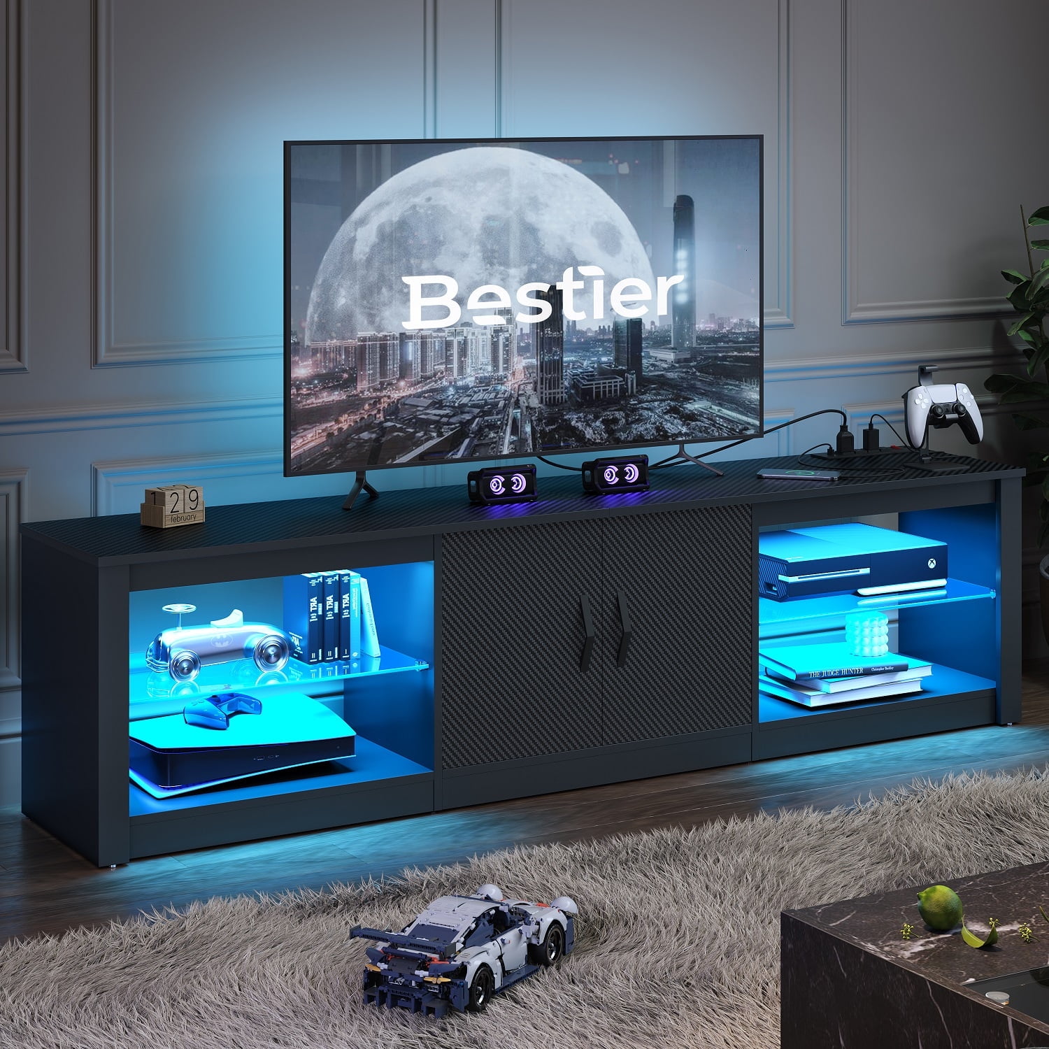 "Bestier Modern TV Stand with LED Lights, Power Outlet & Storage ...