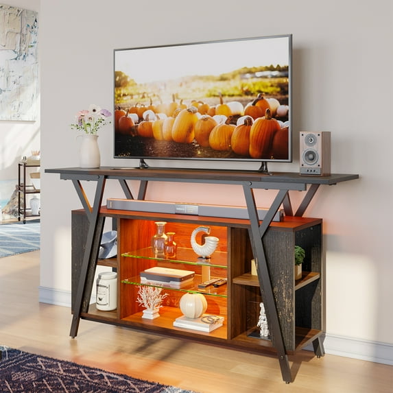 Bestier TV Stand with Power Outlets & RGB LED Lights, Console Table for ...