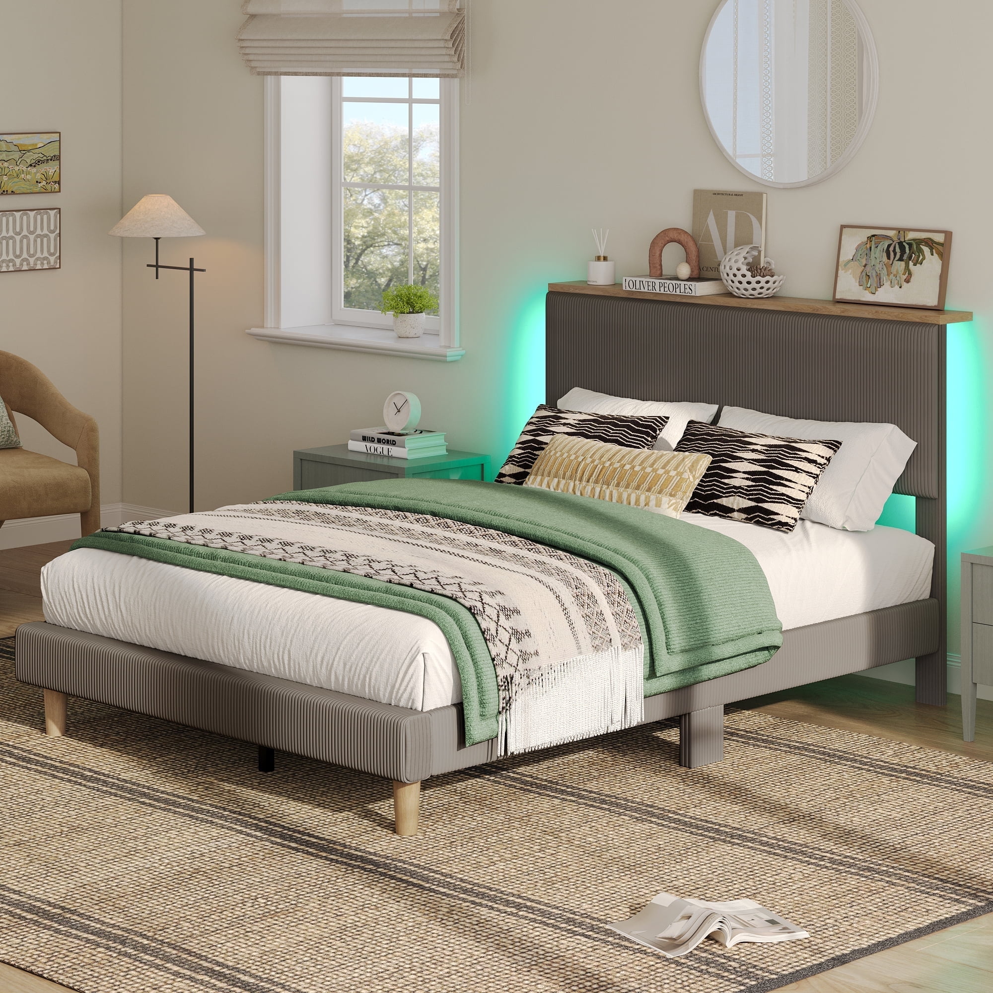Bestier Twin Size Bed Frame Upholstered Platform Bed with LED Light ...