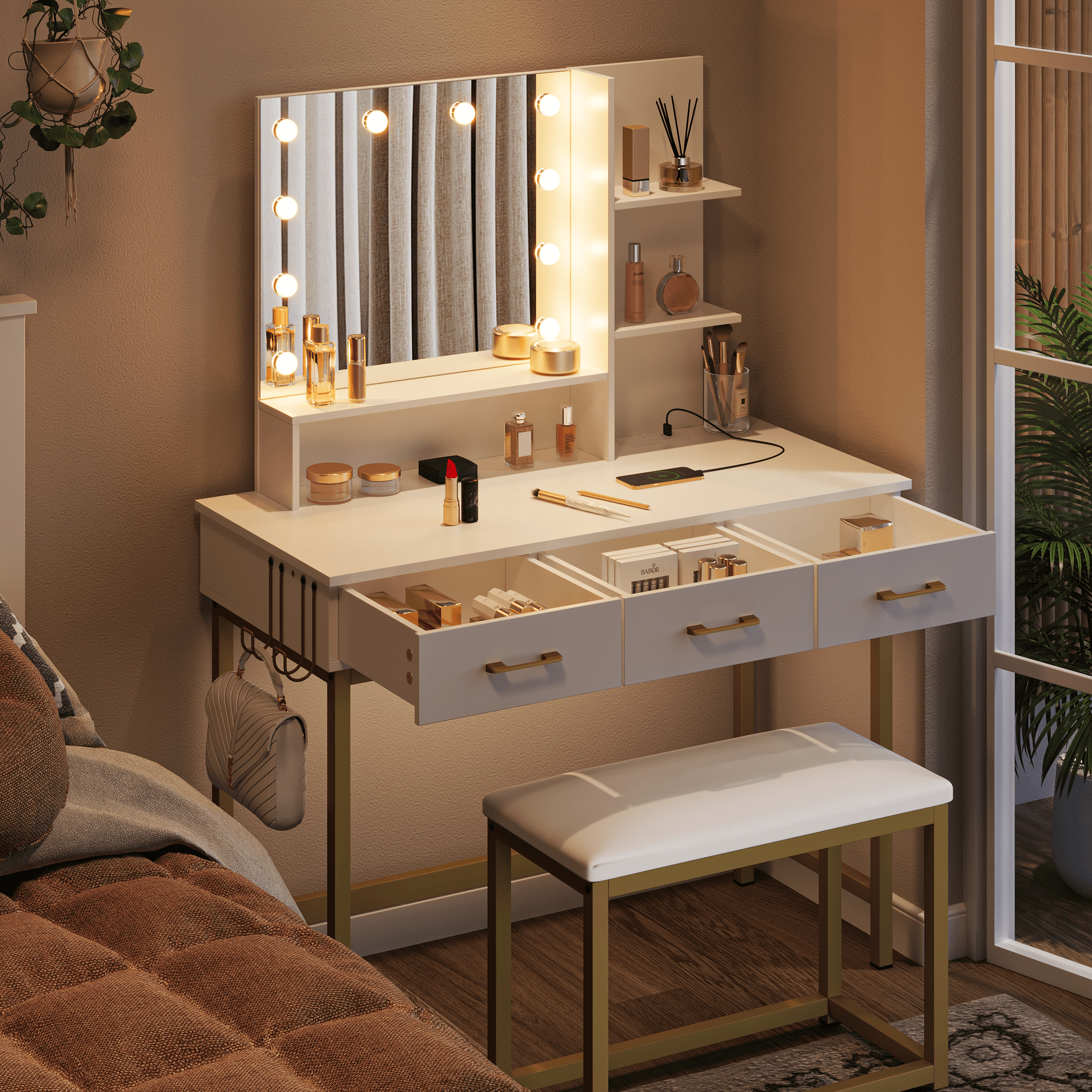 Impressions Vanity Slaystation Plus Premium Mirrored Vanity Table with ...