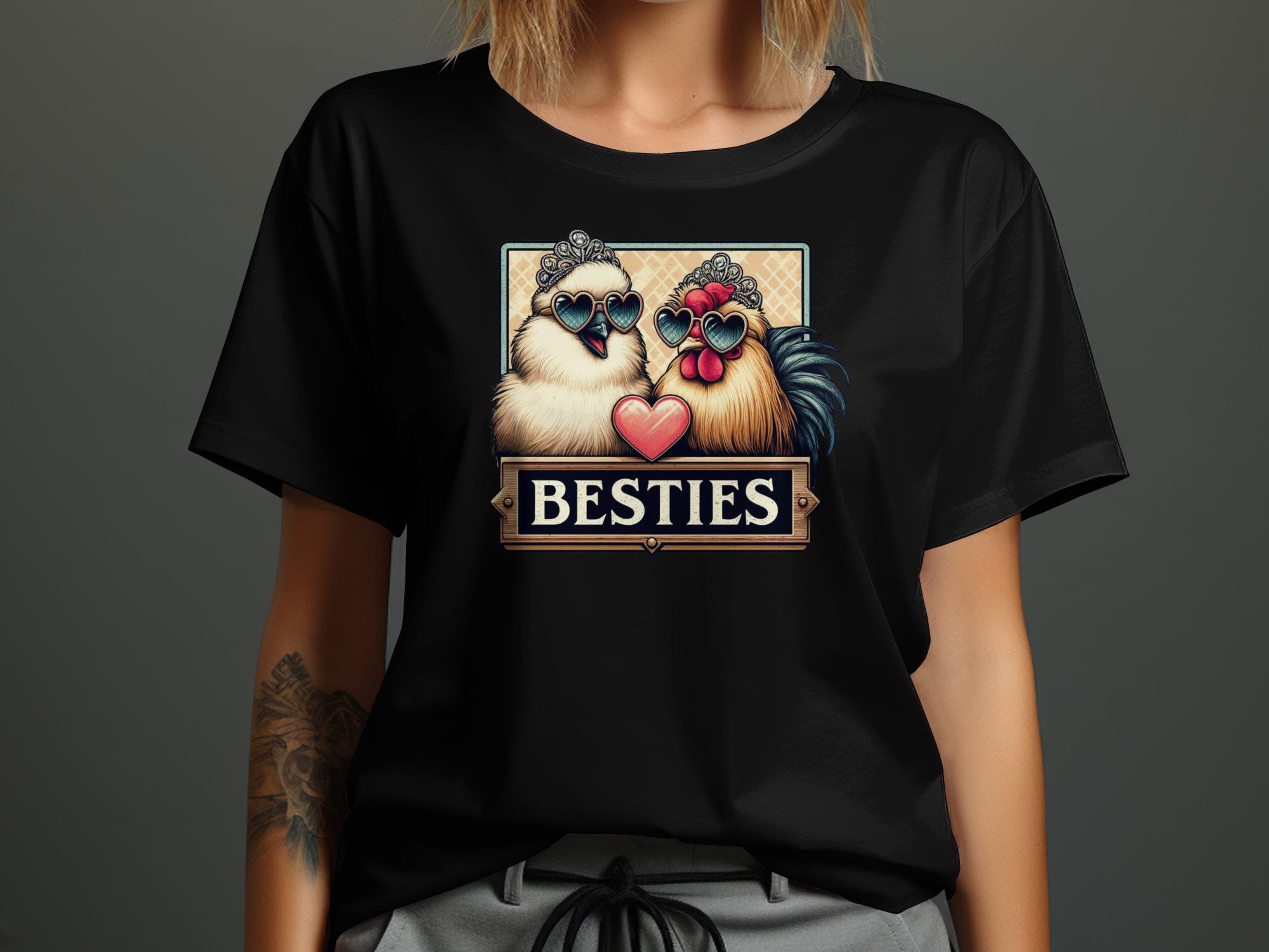 Besties Chicken T-Shirt, Cute Farm Animal Friends Graphic Tee, Heart ...