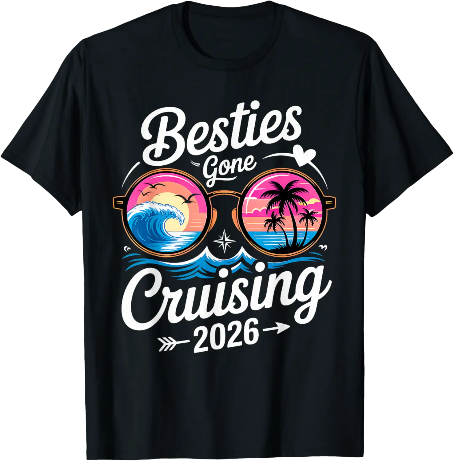 Besties Gone Cruising Retro Heart Sunglasses Cruise T-Shirt - Walmart.com