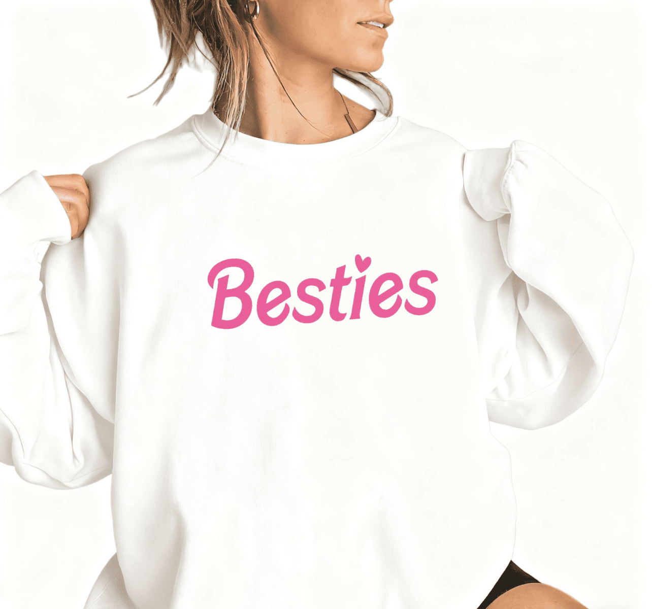 Besties Heart Print Sweatshirt Graphic Sweatshirt White Crew Neck BFF ...