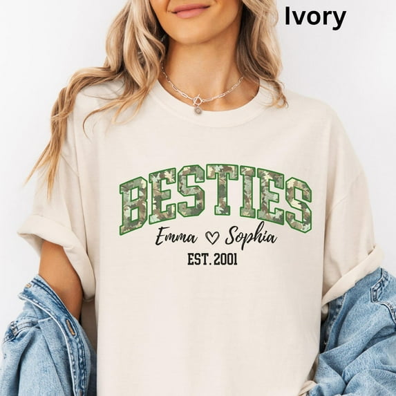 Besties Shirt, Name & Year Tee, Hunting Leaf Camo Print, Best Friend ...