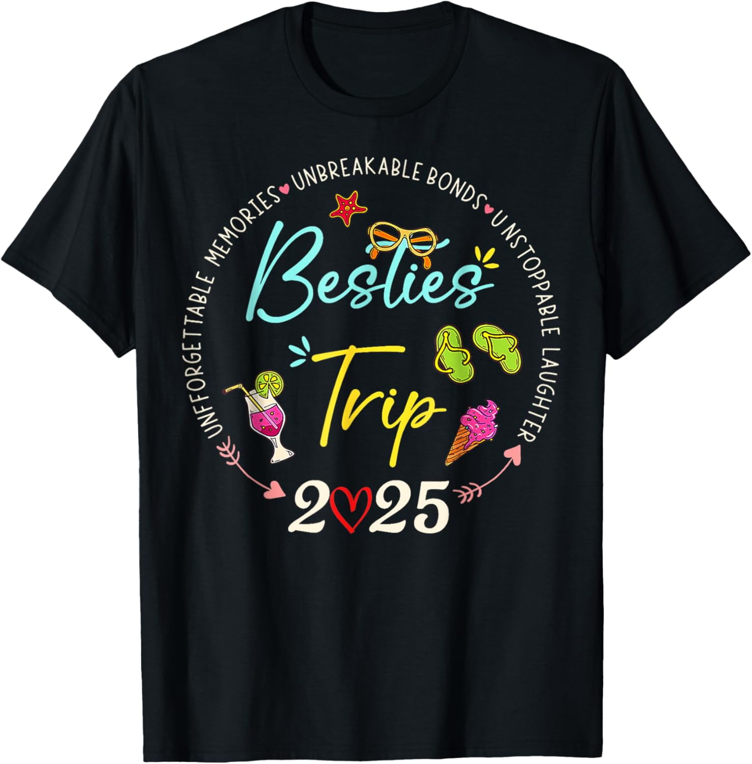 Besties Trip 2025 Memories Girl Trip Friends Vacation Retro T-Shirt Casual Short Sleeve Shirt ...