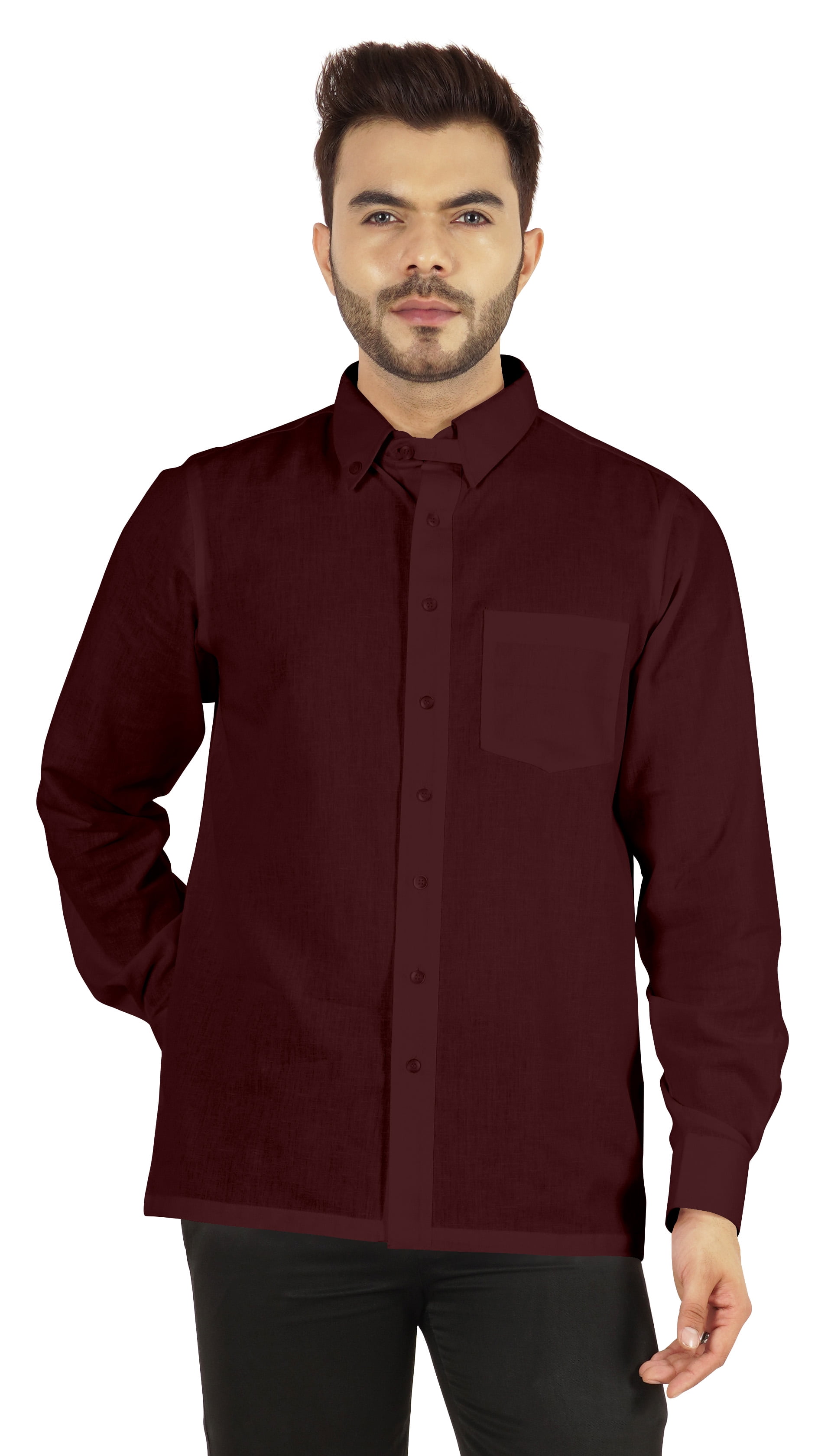 Bestman Solid Button Down Shirt For Men Long Sleeve With Patch Pocket ...