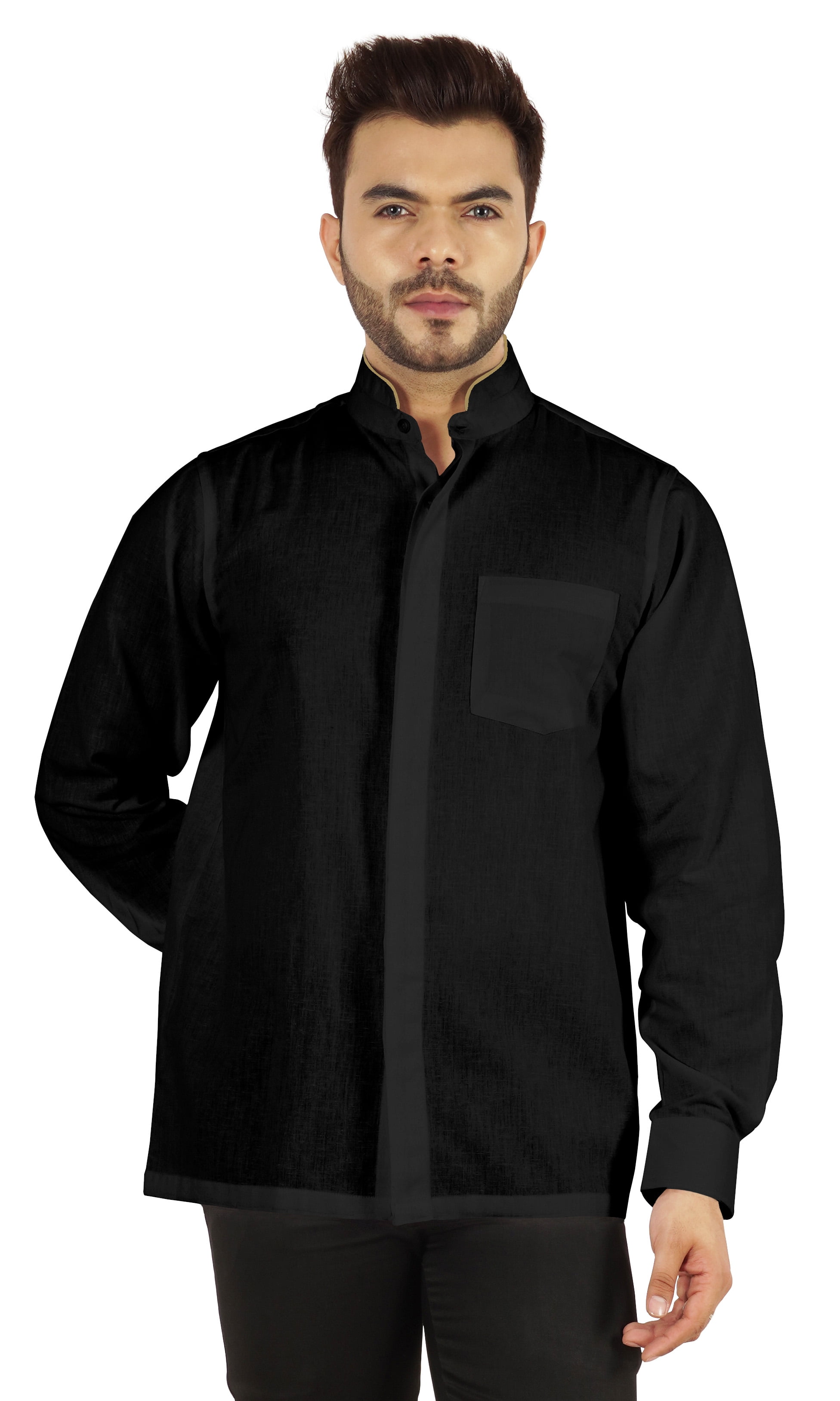 Bestman Solid Long Sleeve Shirt For Mens Front Double Button Placket ...