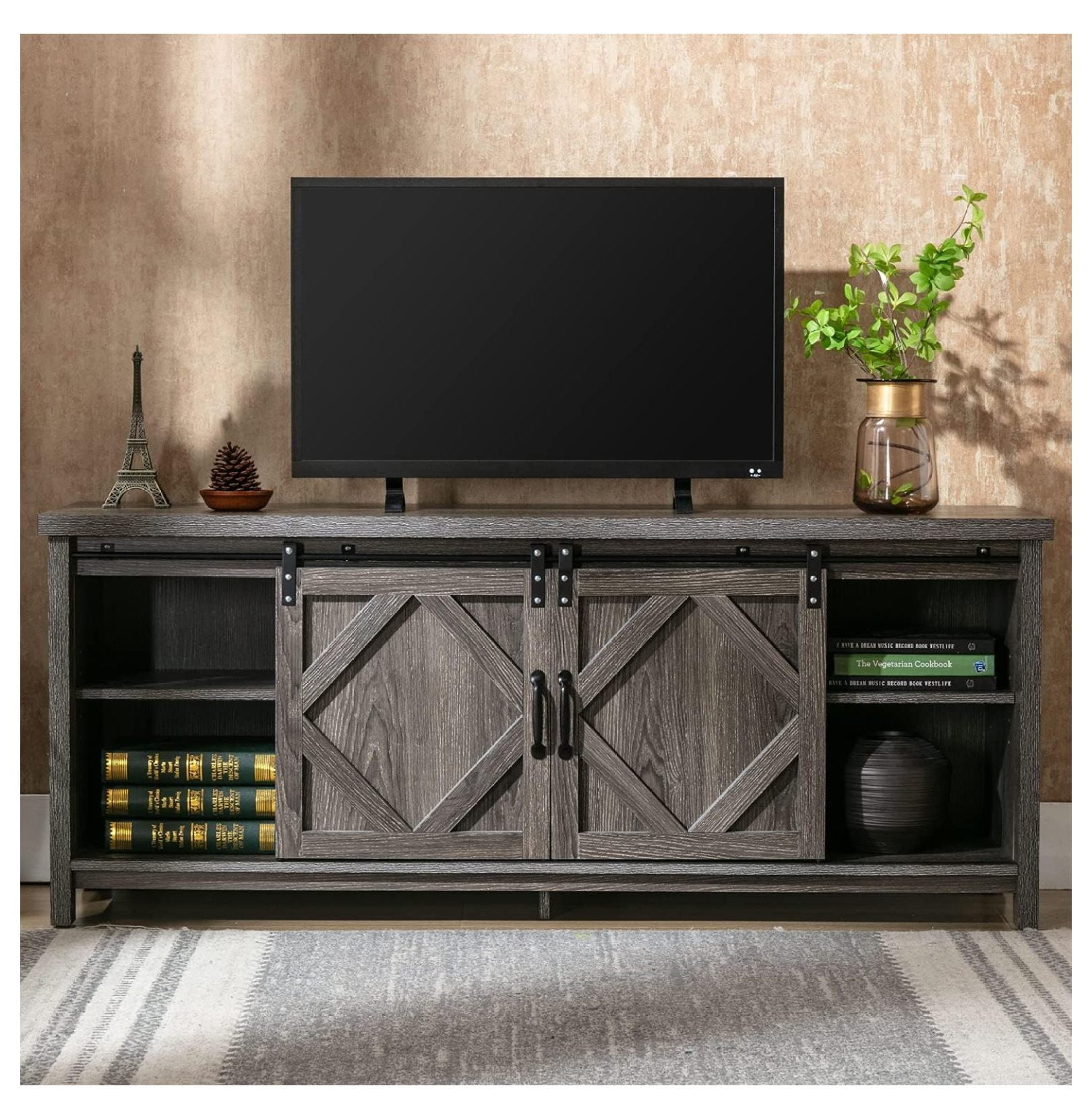 Bestmart Wood TV Stand 58 inch Wide TV Cabinet with Sliding Cabinet Doors Television Stands for ...