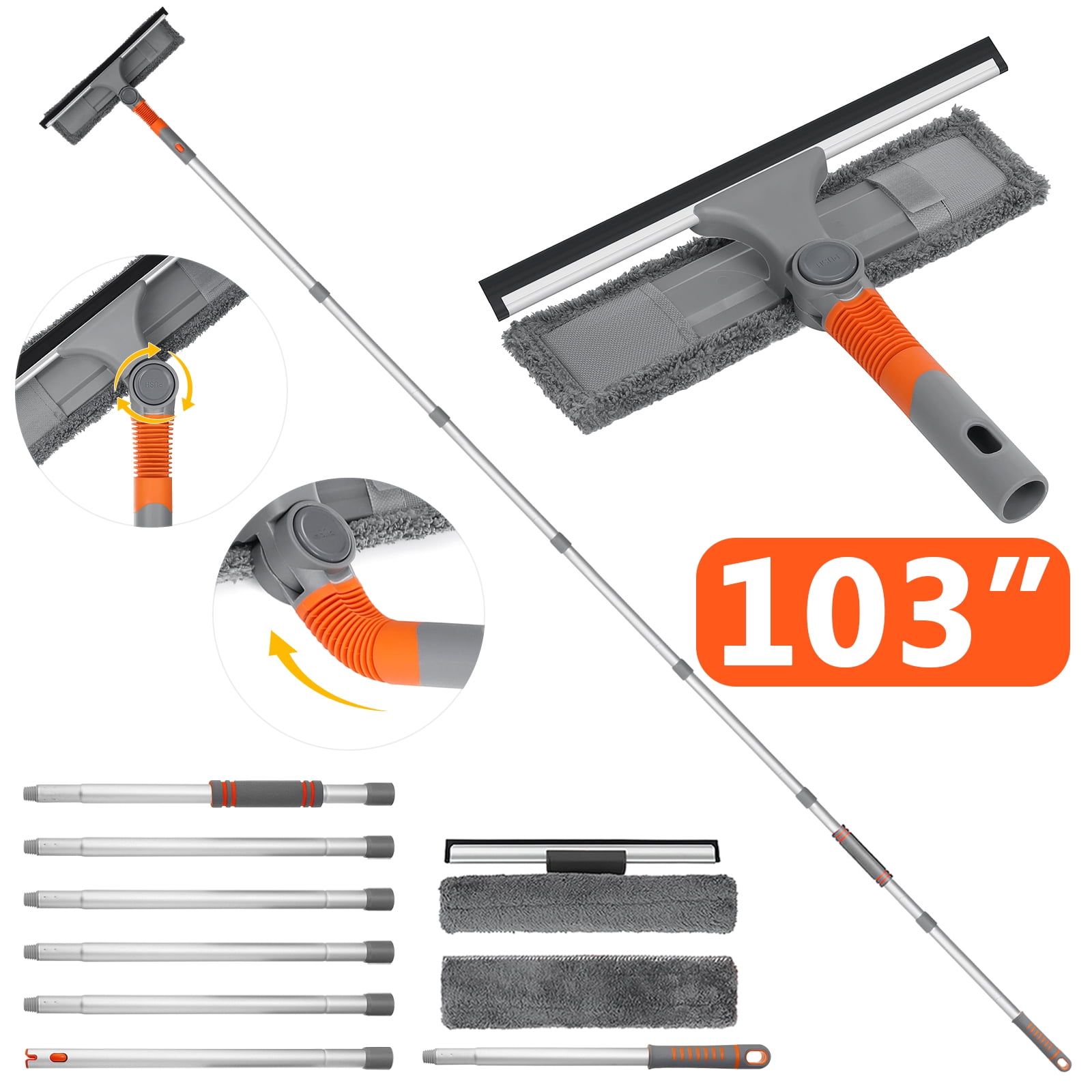 Bestnifly 2 in 1 Window Squeegee Cleaner, 103inch Extendable with ...