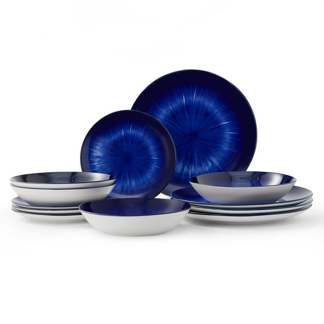 Bestone Stoneware 12-Piece Dinnerware Set, Service for Four, Navy Blue ...