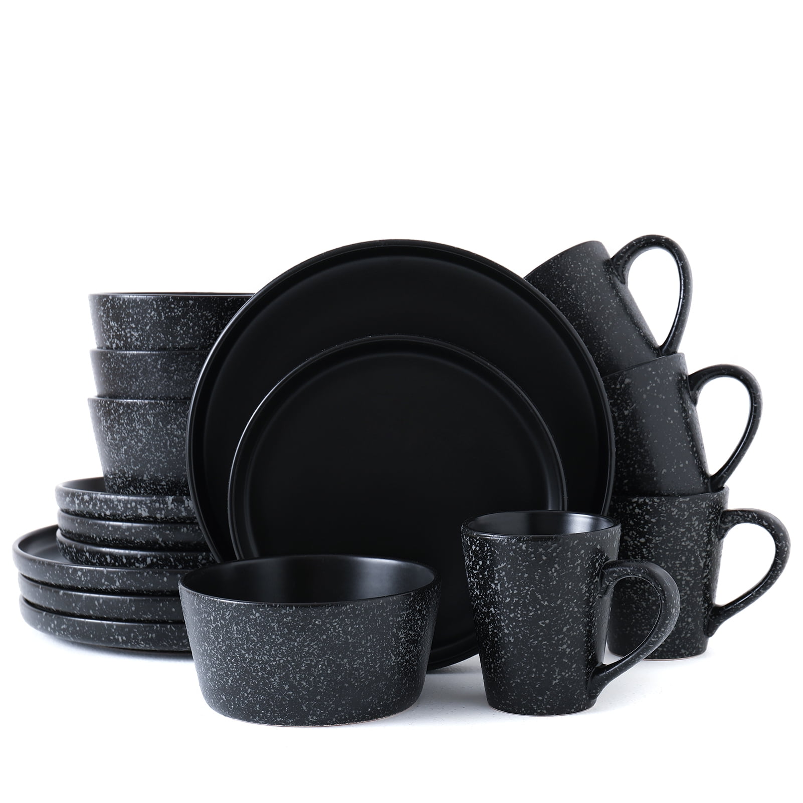 Bestone 16-Piece Elegant Stoneware Dinnerware Set in Black Matte, Chip ...