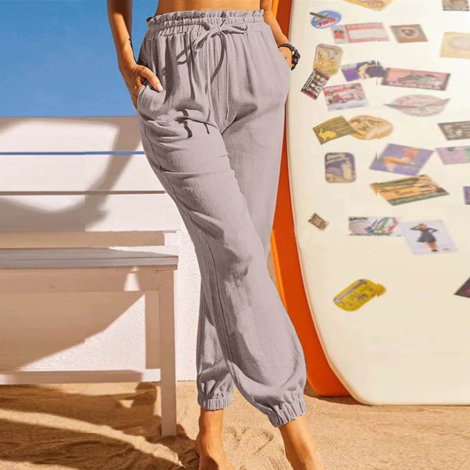 Bestselling, Women's High Waist Pants, Elastic Drawstring, Wide Leg ...