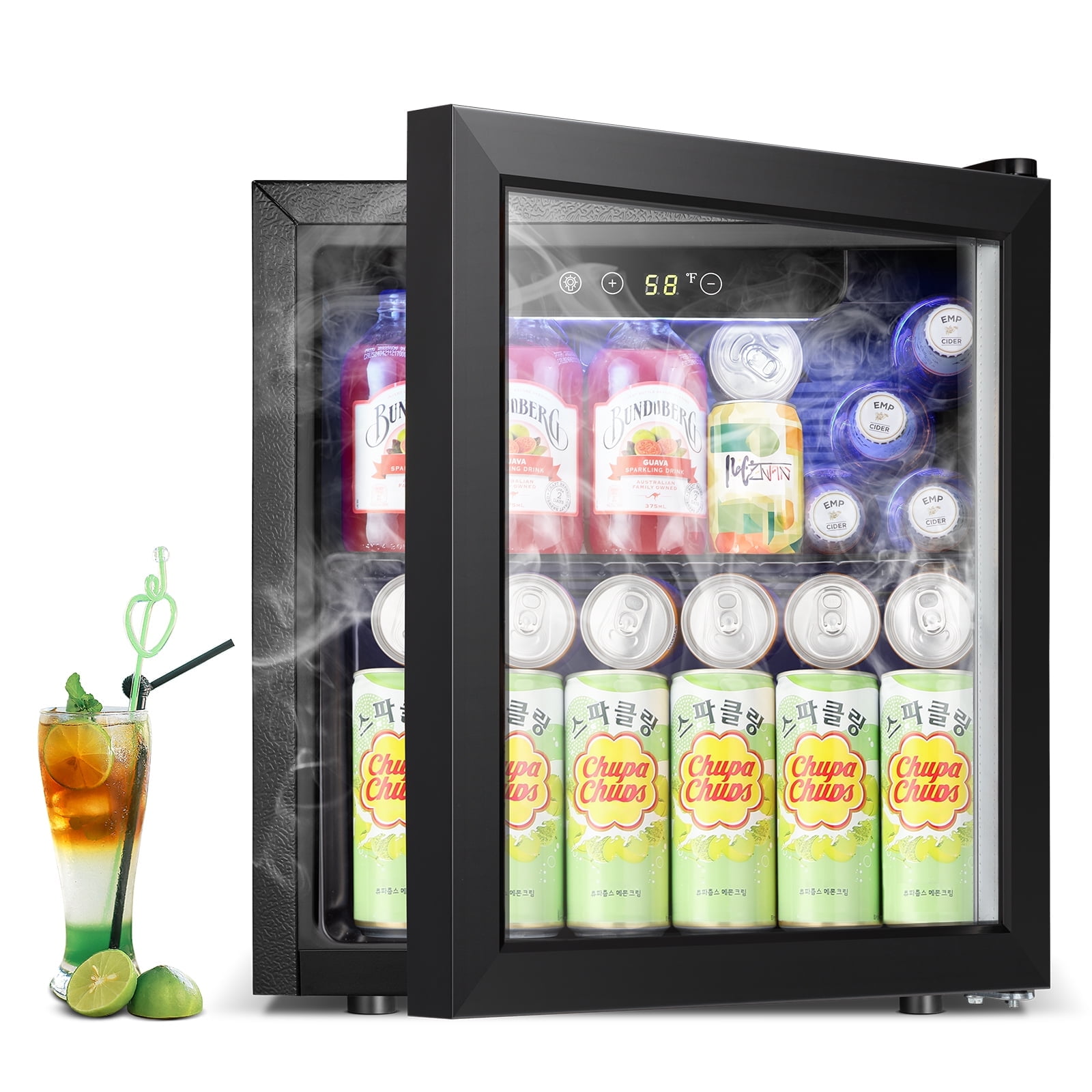 Besttey 1.3 Cubic Feet Clear Glass Door Mini Beverage Cooler - 12 ...