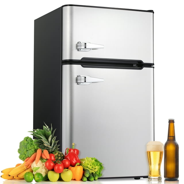 Besttey 3.1Cu.ft Two Door Mini Fridge with Freezer, Stainless Steel ...