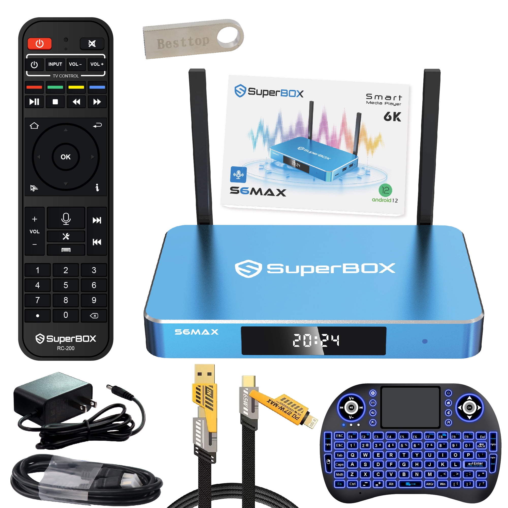 Super Box S5 Max 2024, 4G+64G, Stable TV Box, Voice Remote, 64G USB, Mini Keyboard, 8K HDMI ...