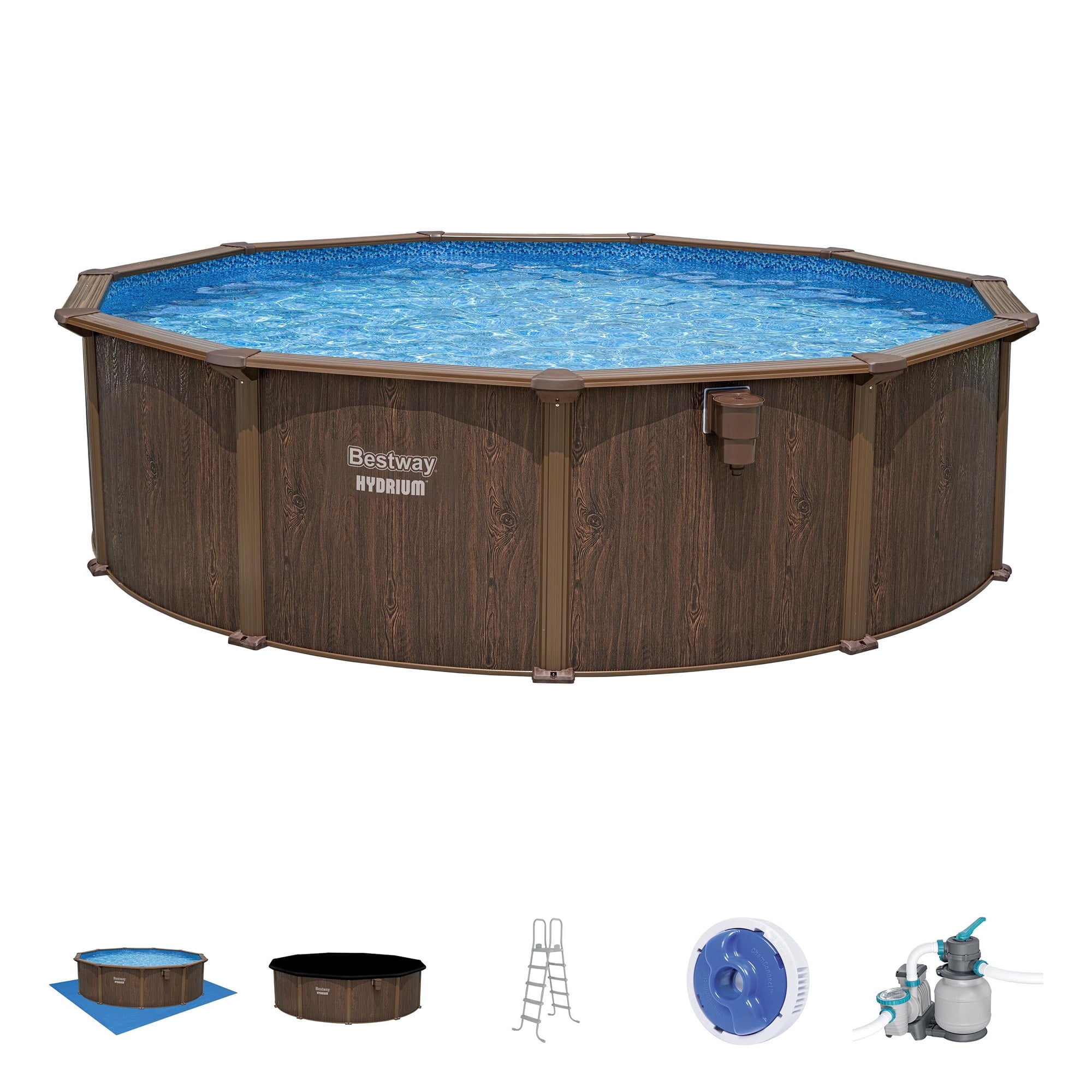 Bestway Hydrium 16’ x 52” Steel Wall Round Above Ground Swimming Pool ...