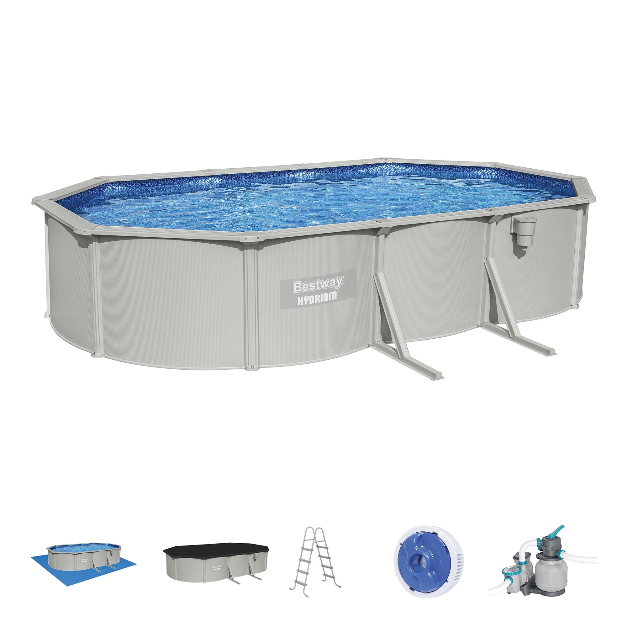 Bestway Hydrium 20’ x 12’ x 48” Steel Wall Oval Above Ground Swimming ...