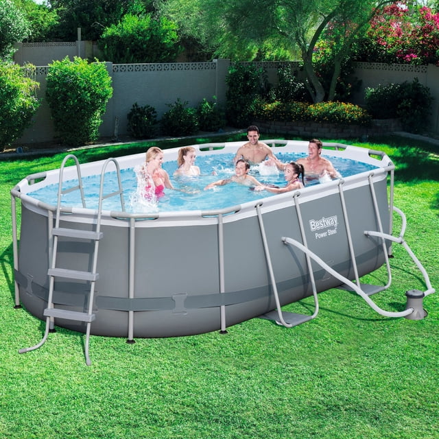 Bestway Large Backyard Above Ground Swimming Pool Set, Power Steel Oval ...