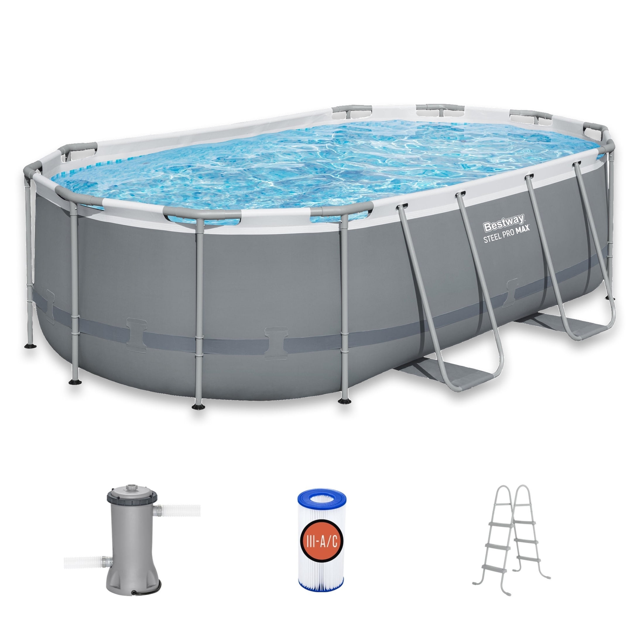 "Bestway Power Steel Oval Backyard Outdoor Ground Swimming Pool Set, 14 ...