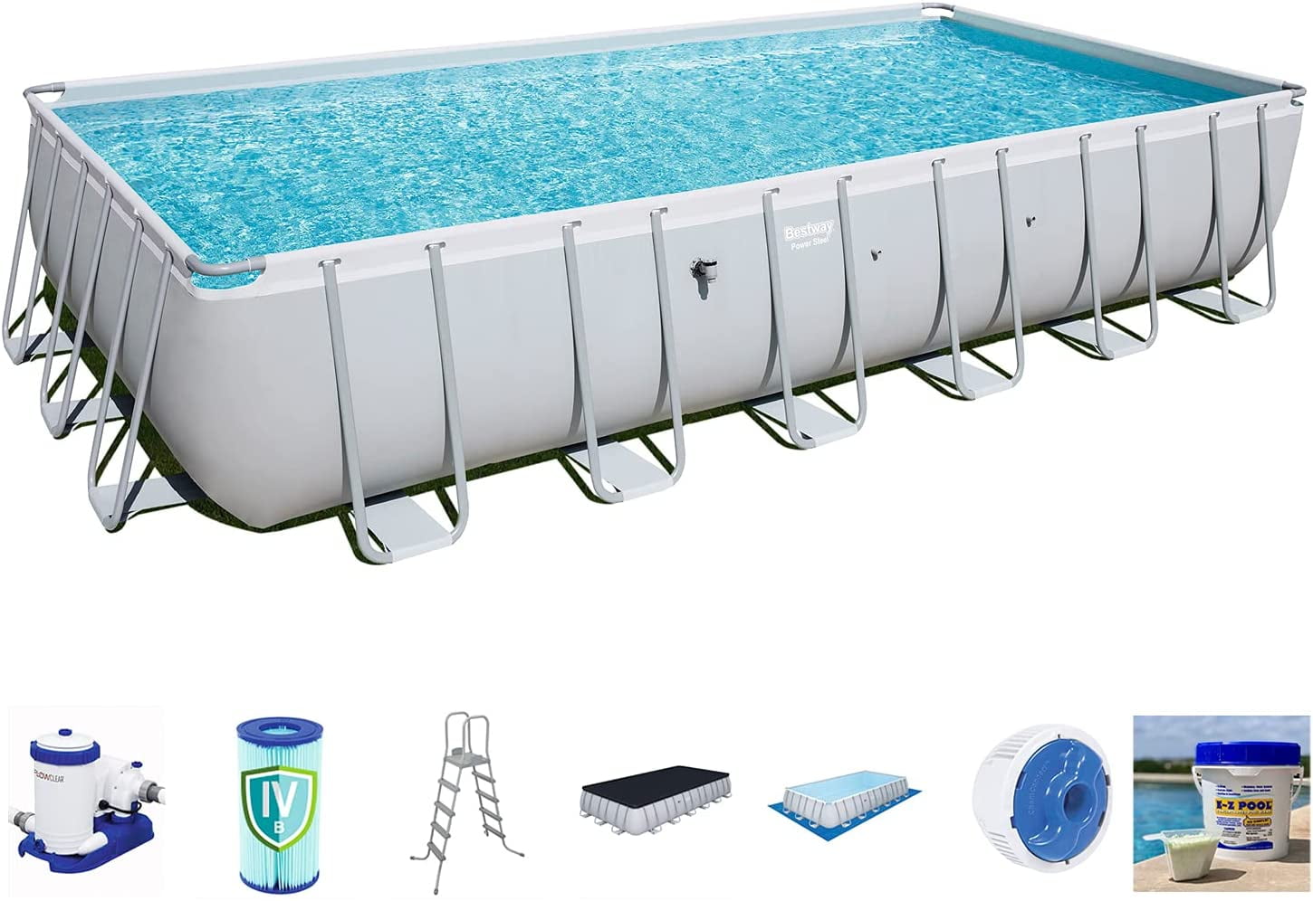 Bestway Power Steel 24' x 12' x 52" Rectangular Metal Frame Above ...