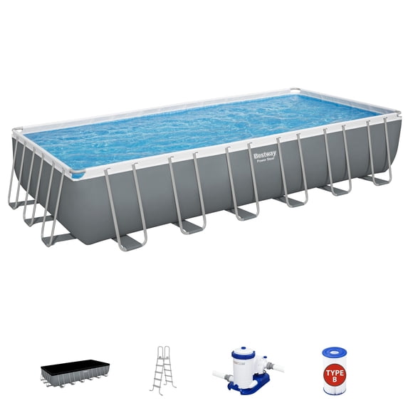 Bestway: Power Steel - Rectangular Swimming Pool Set - 24' x 12' x 52 ...