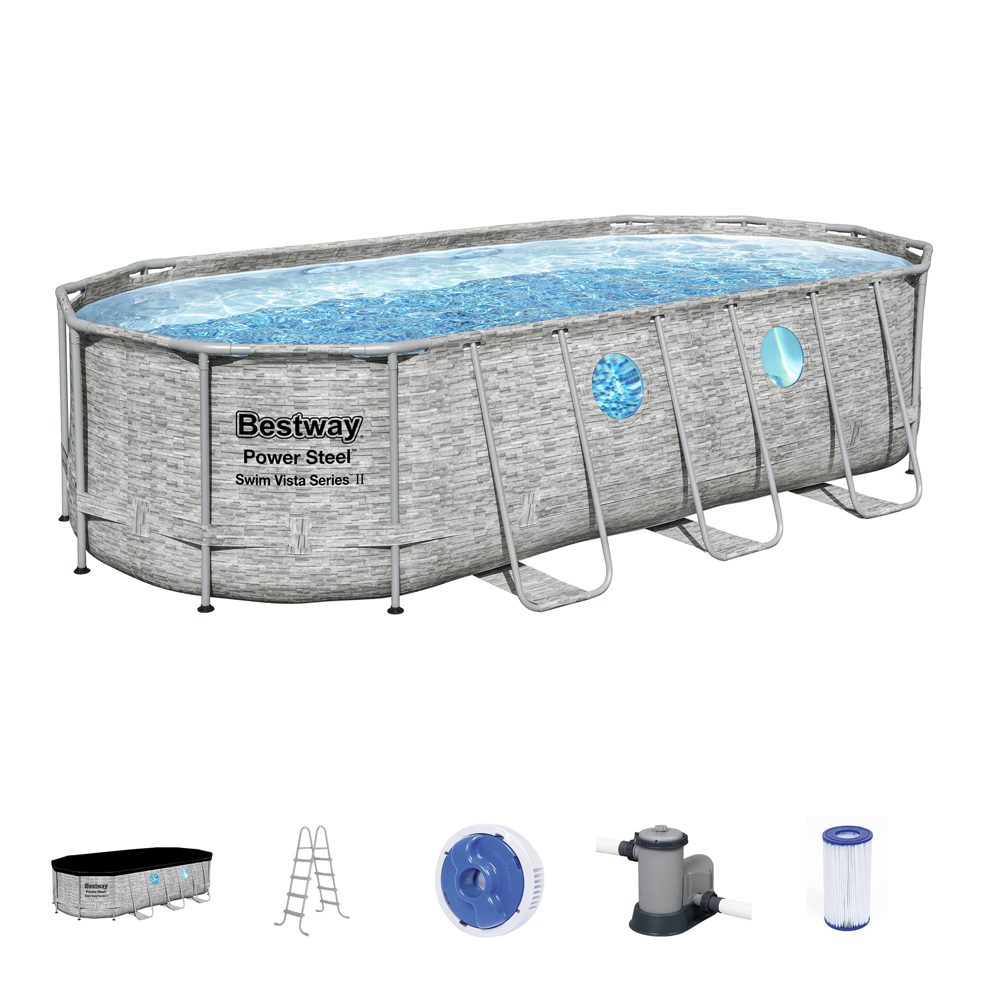Bestway Rectangular Hard Framed Deep Above Ground Swimming Pool Set ...