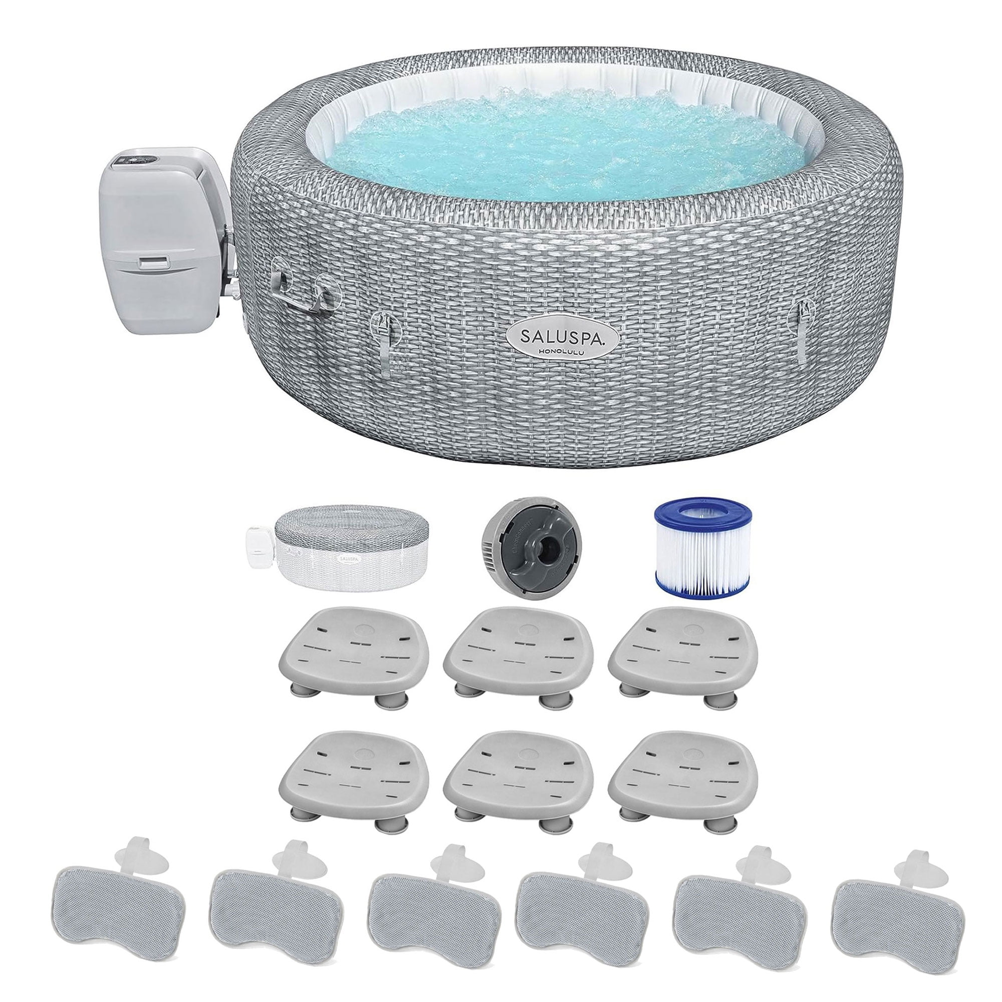 Bestway SaluSpa Honolulu AirJet Hot Tub w/6 Pool/Spa Seat & 6 Pillows ...