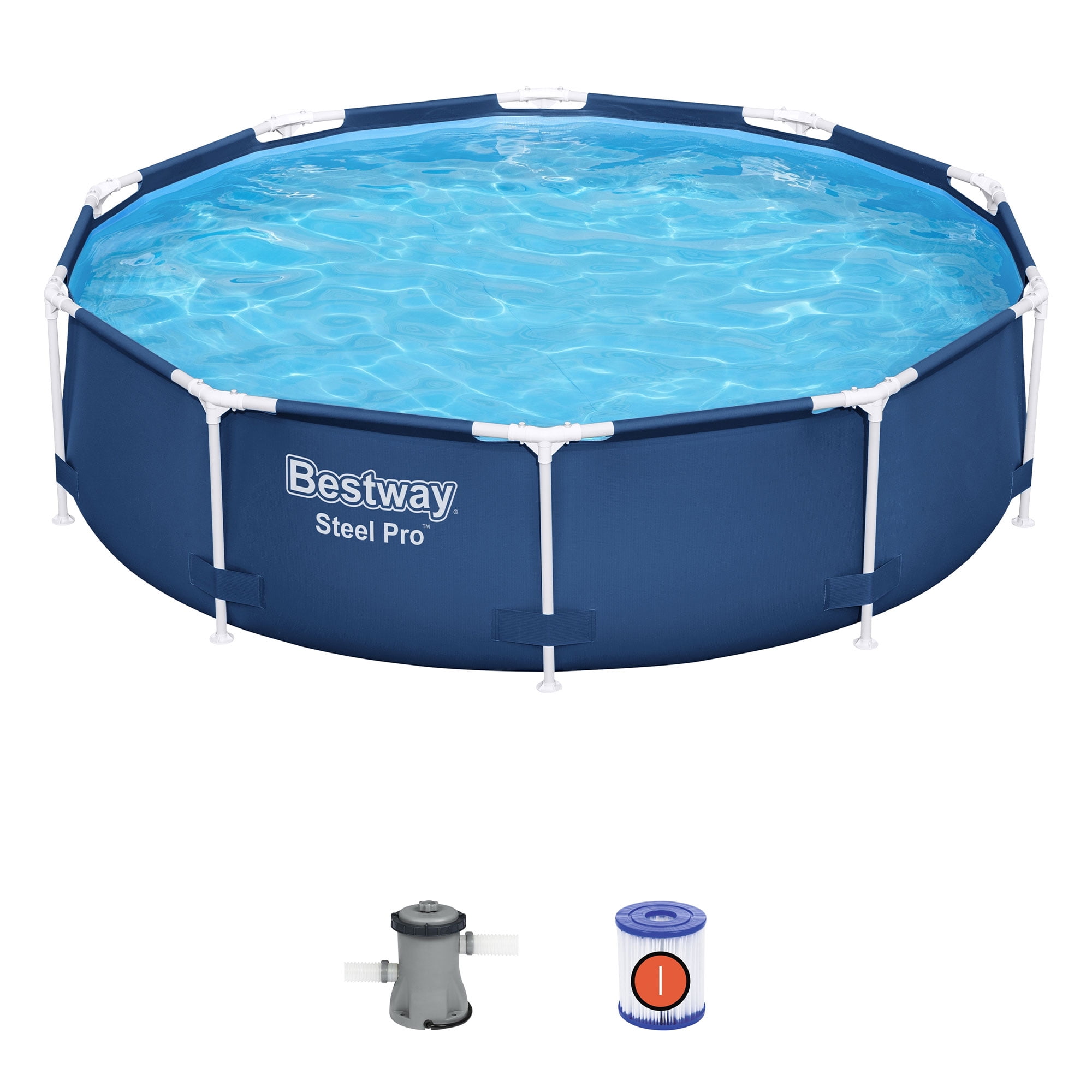 Bestway Round Outdoor Above Ground Swimming Pool Set with Included Pump ...
