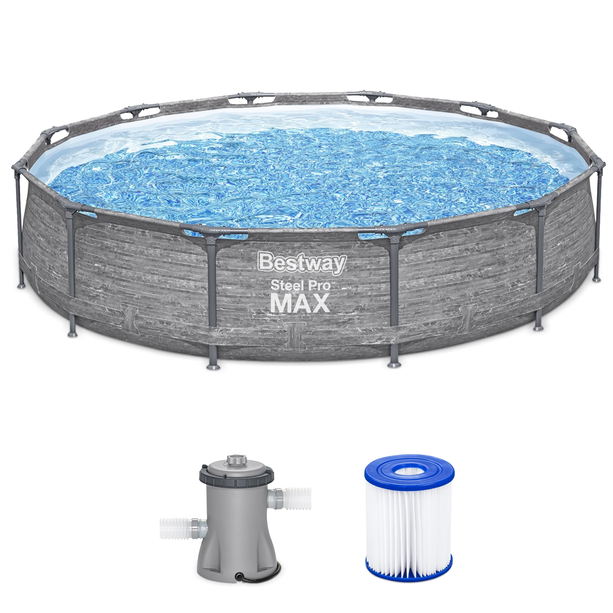 "Bestway Large Metal Steel Pro MAX 12' x 30"" Above Ground Outdoor ...