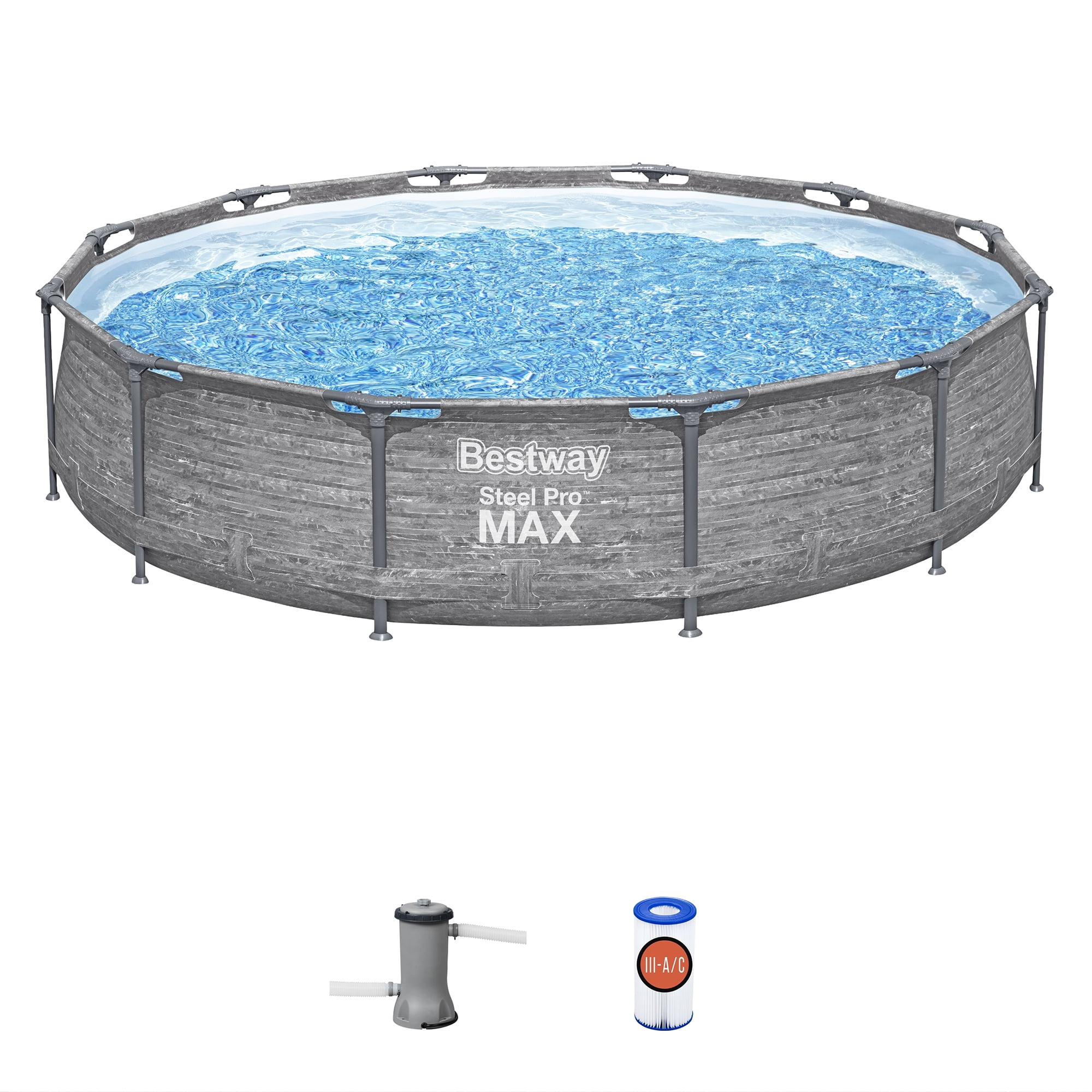 "Bestway Large Metal Steel Pro MAX 12' x 30"" Above Ground Outdoor ...