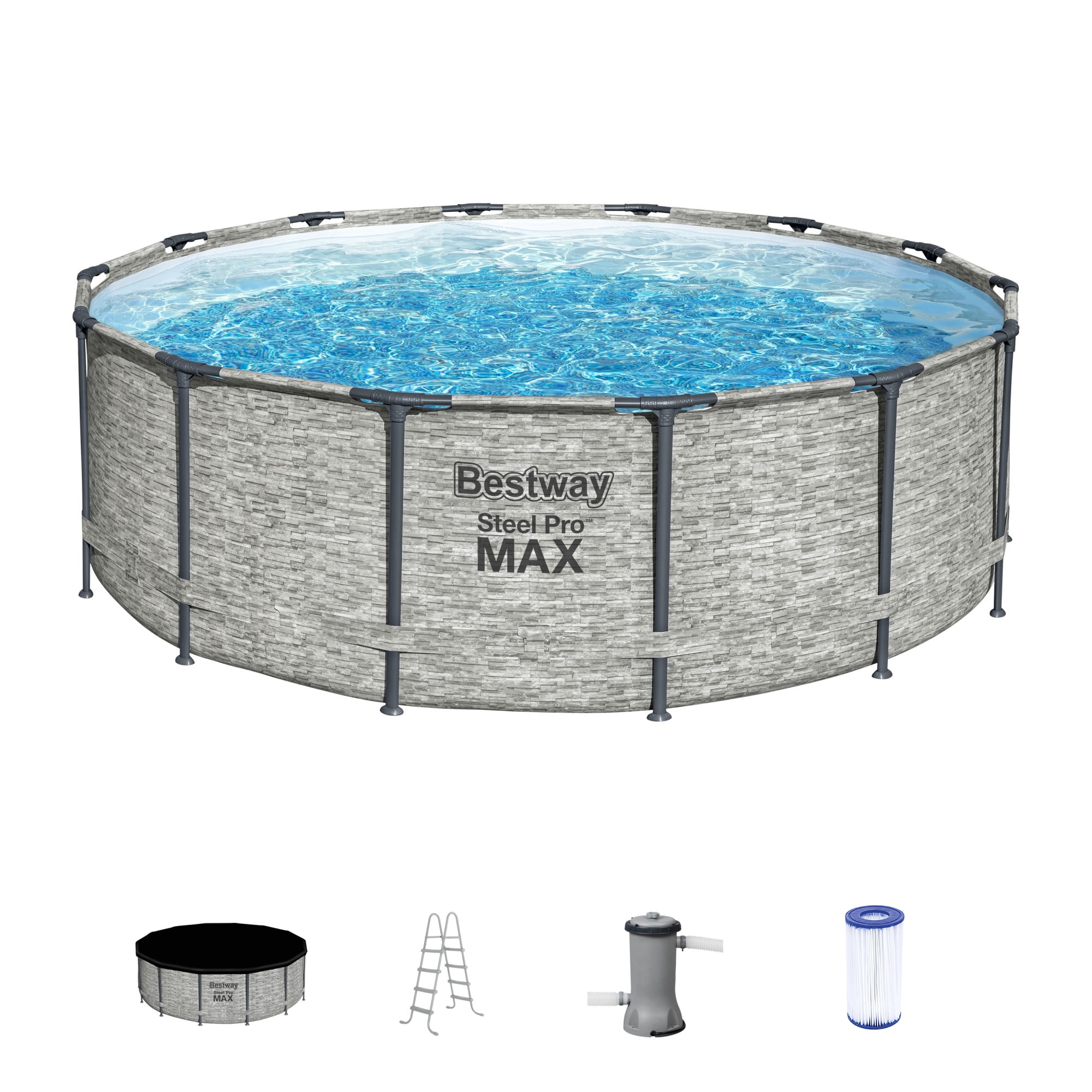 Open Box Bestway Steel Pro MAX 14 Foot Above Ground Pool Set w/ 3 Layer ...