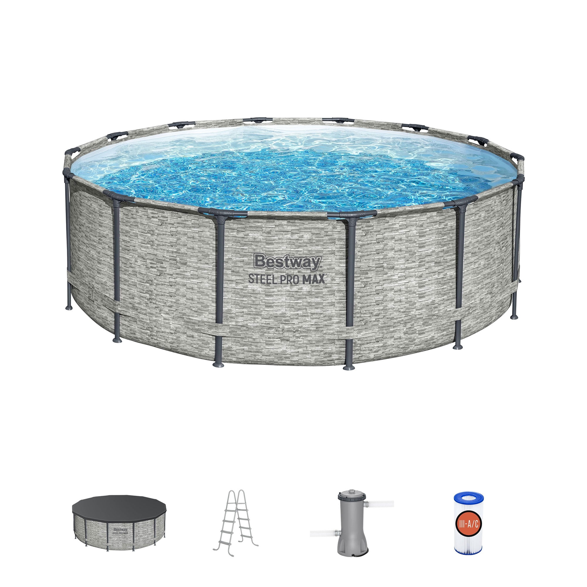 "Bestway Metal Pro MAX 14' x 48"" Round Above Ground Pool Set" - Walmart.com