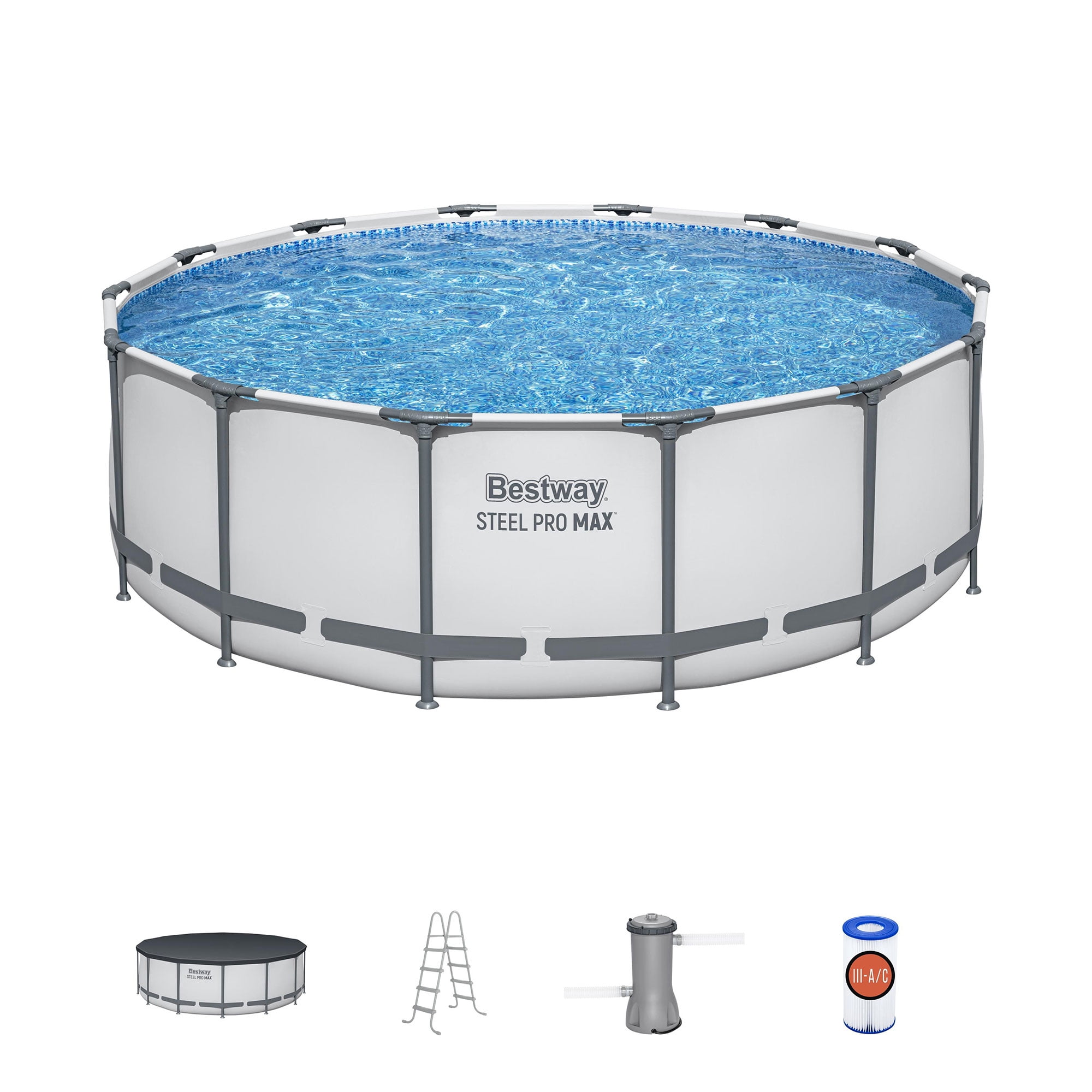 "Bestway Steel Pro MAX 14' x 48"" Round Above Ground Deep Metal Swimming Pool Set" - Walmart.com
